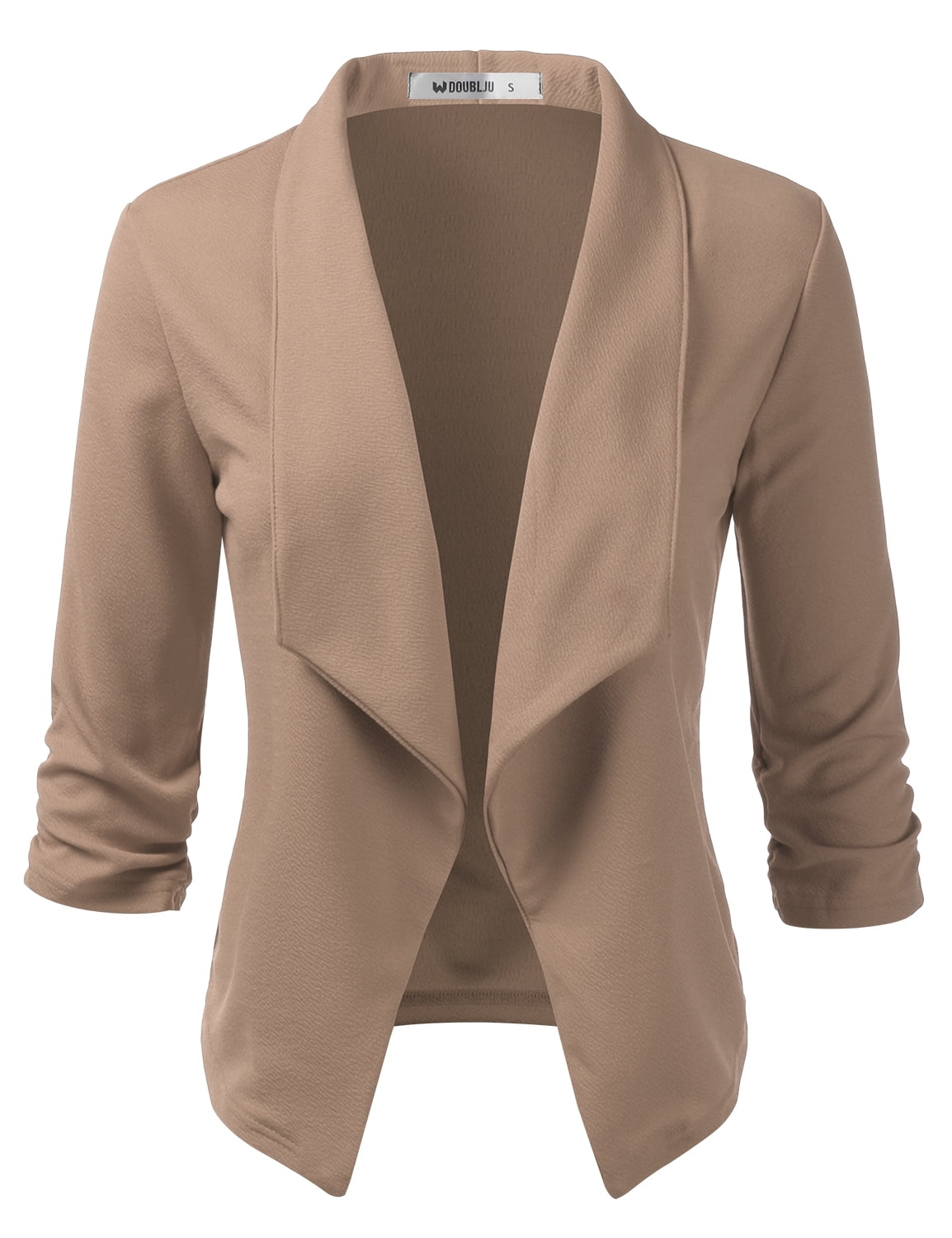 Doublju Women's Ruched 3/4 Sleeve Open Front Blazer Jacket with Plus ...