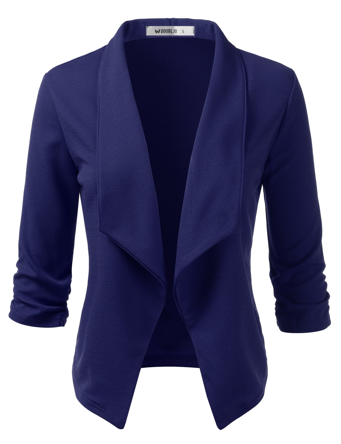 Doublju Women's Ruched 3/4 Sleeve Open Front Blazer Jacket with Plus ...