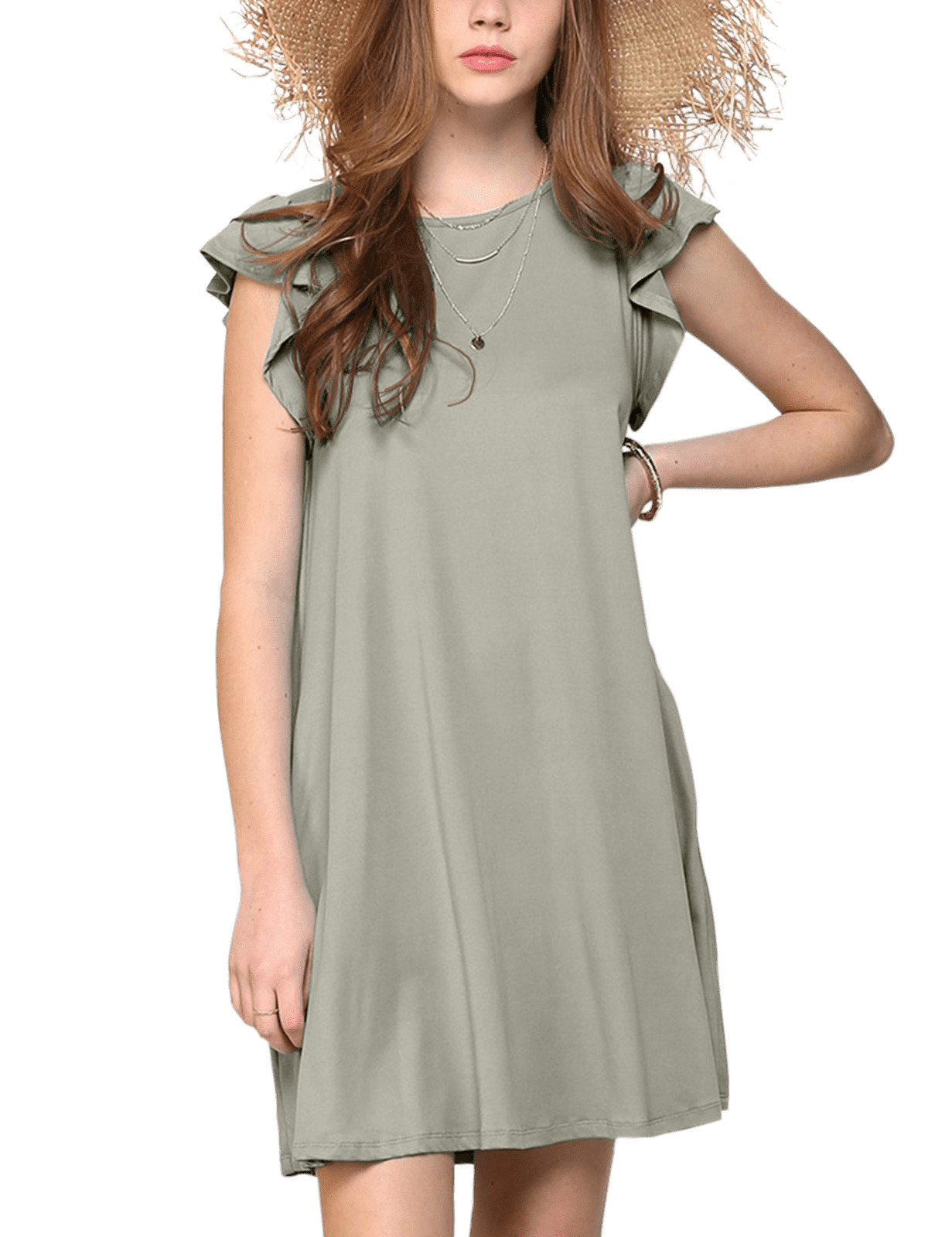 Doublju Women's Ruffle Cap Sleeve Flare Mini Dress - Walmart.com