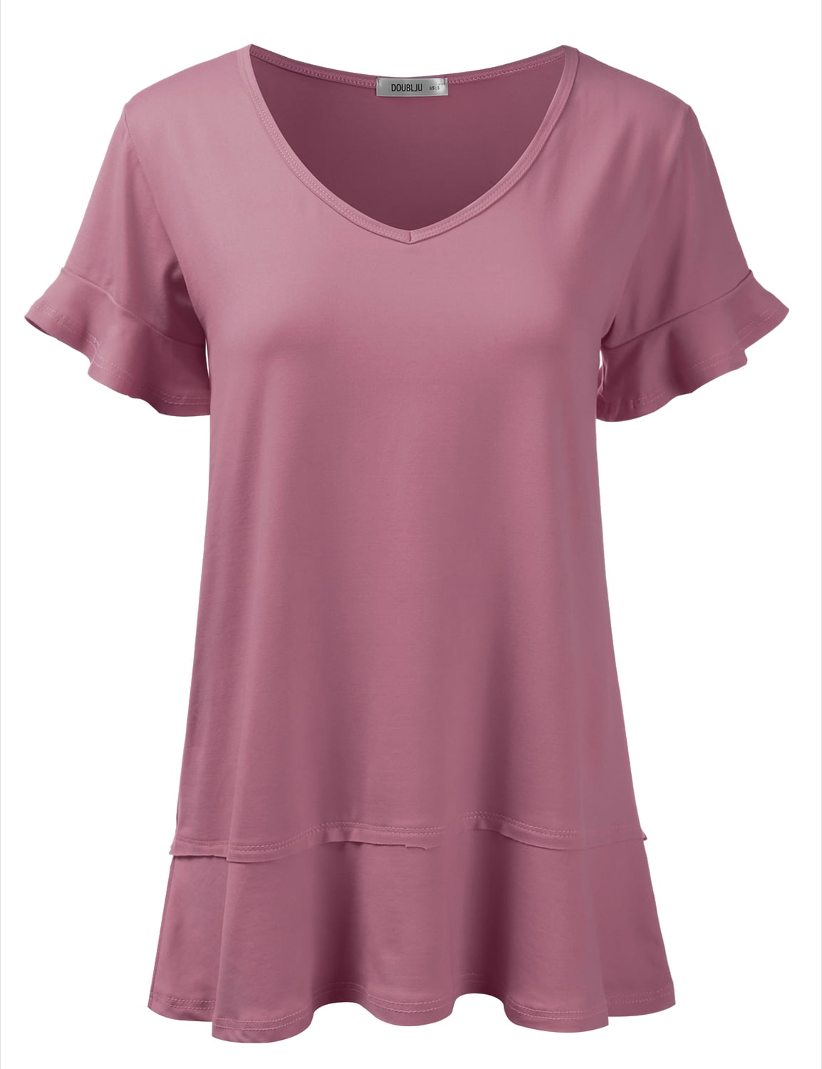 Doublju Women's Short Sleeves Flare Tunic Tops for Leggings Flowy Shirt ...