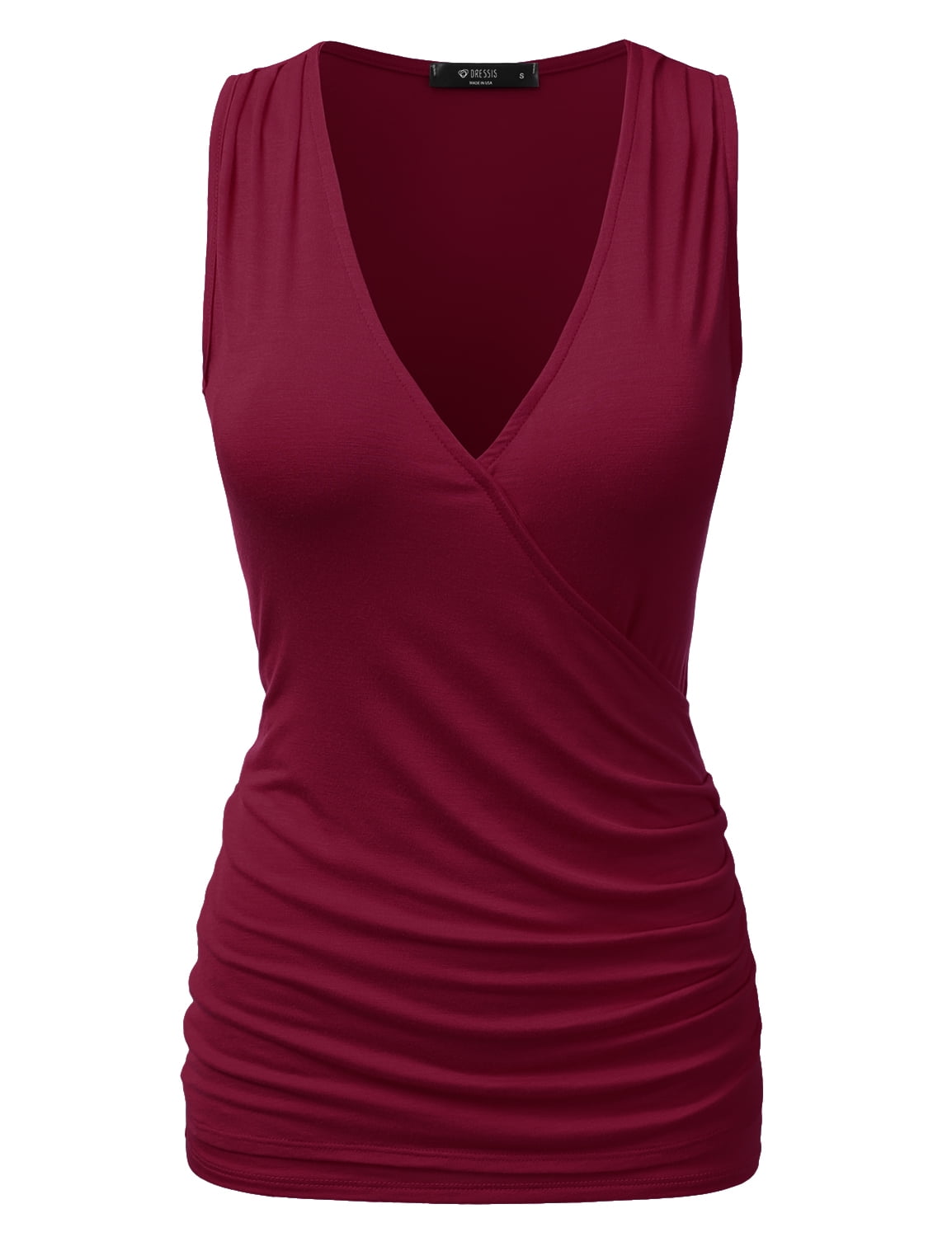 Doublju Women's V- Neck Sleeveless Shirred Sides Tank Top (Plus Size ...