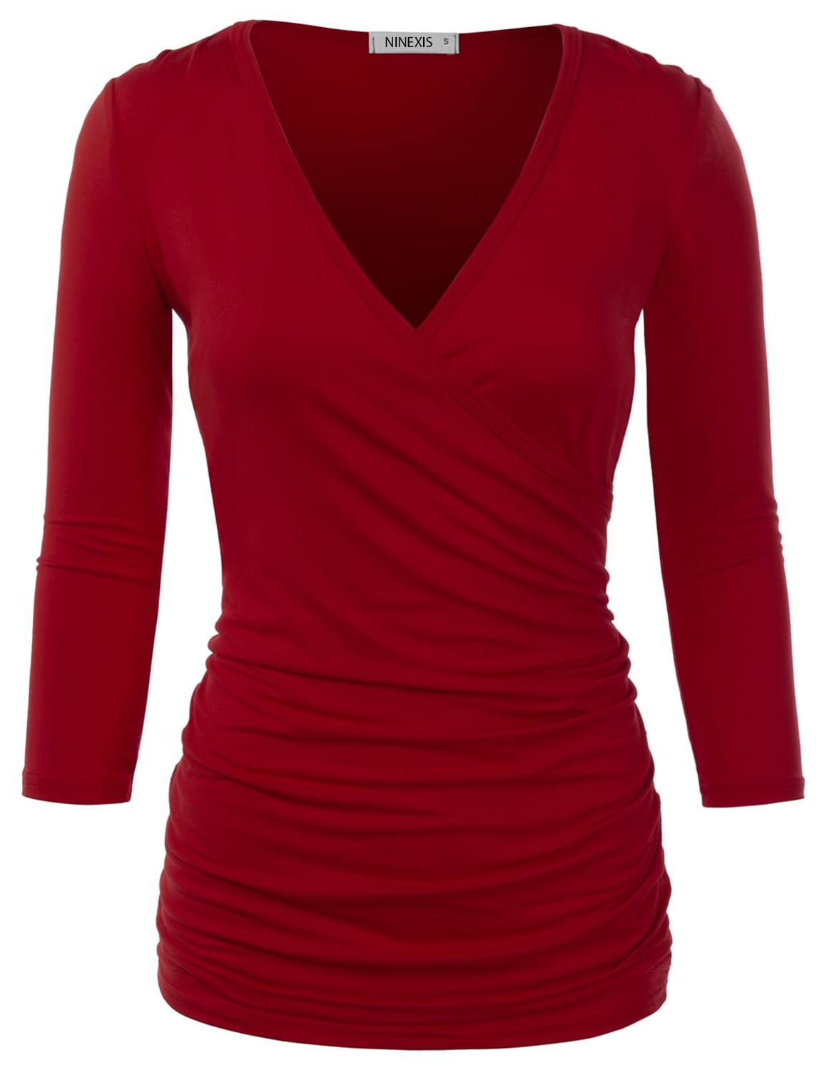 Doublju Women's Dressy V Neck Twist Knot Ruched Empire Waist Tunic Top ...
