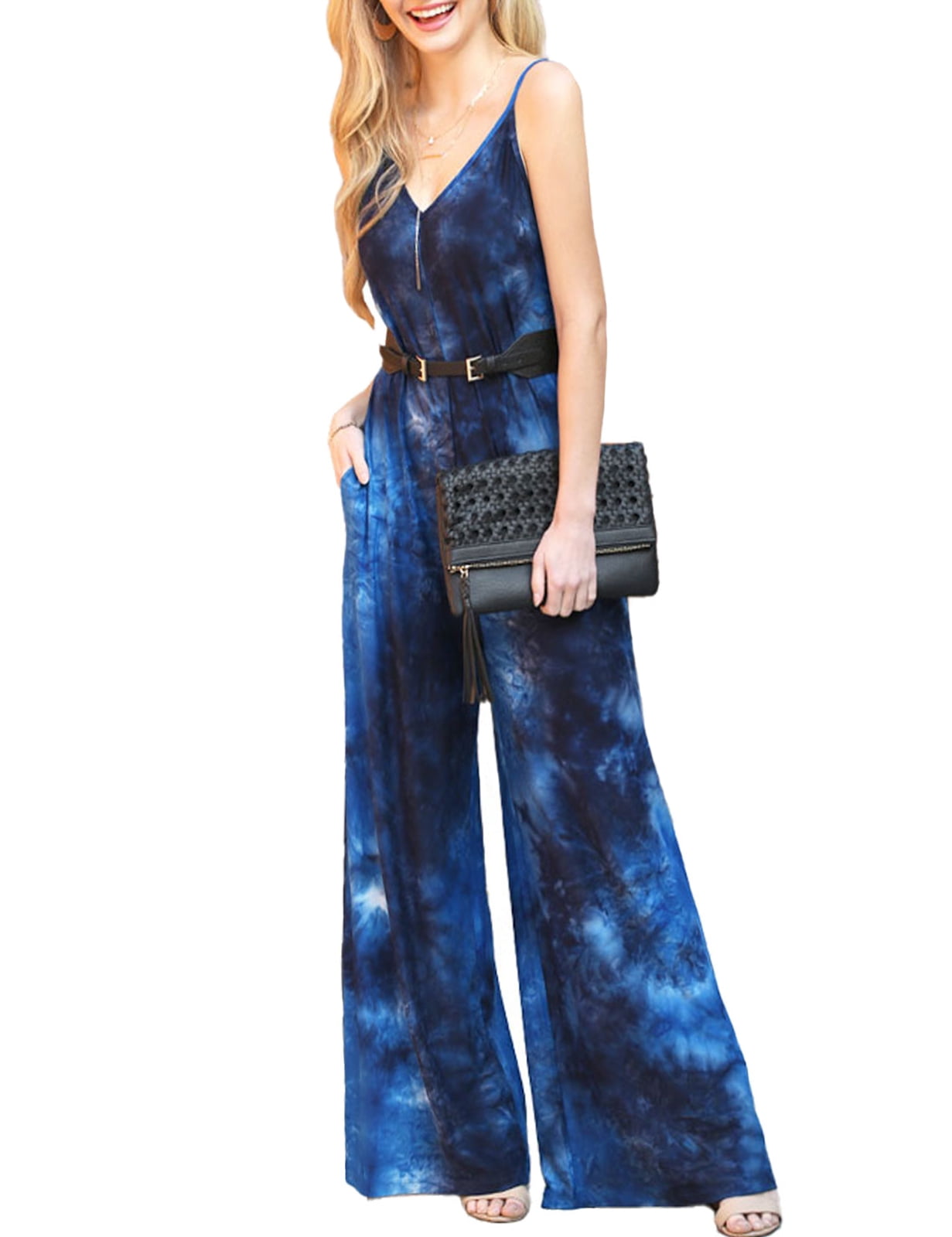 Doublju Women's V-Neck Wide Leg Romper Jumpsuit (Plus Size Available ...
