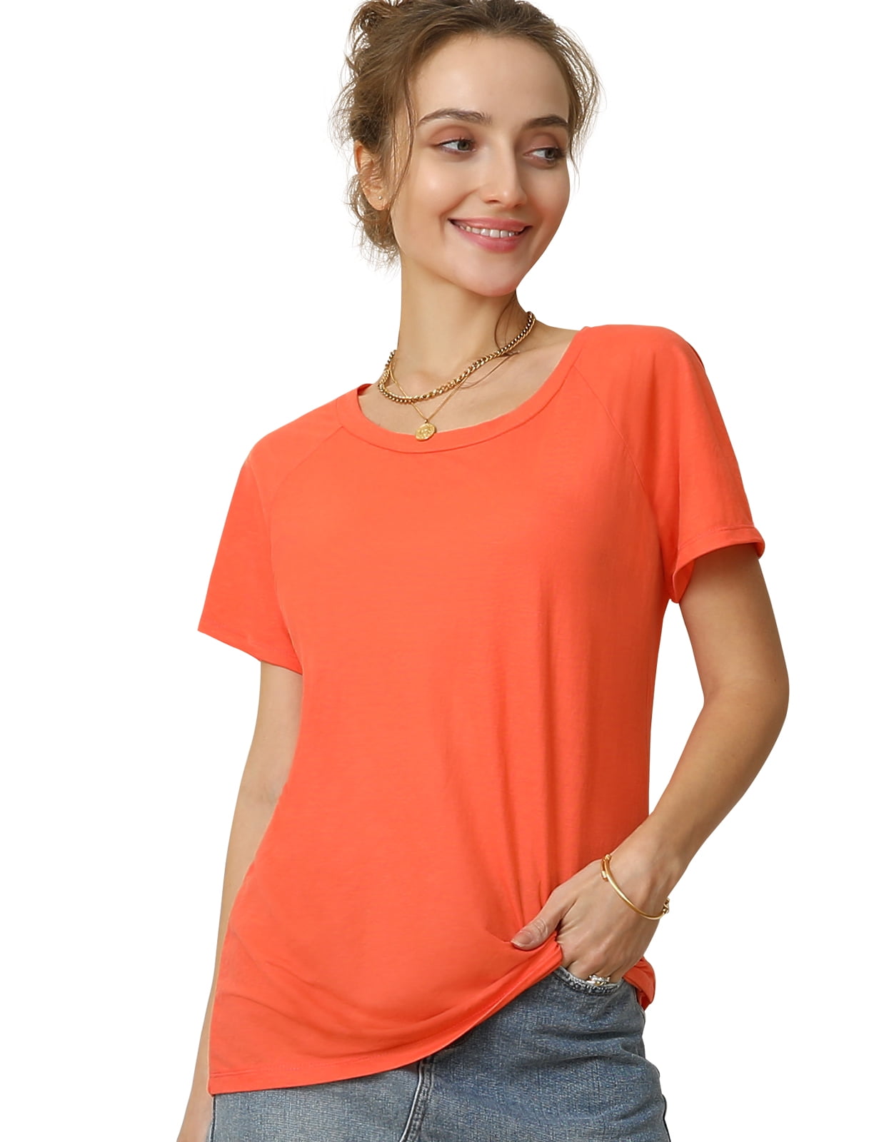 Doublju Womens Basic Short Sleeve Round Neck T-Shirt With Plus Size ...