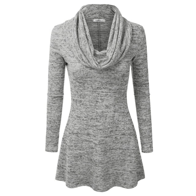 Doublju Womens Long Sleeve Cowl Neck A-Line Tunic Sweater Dress HGRAY ...