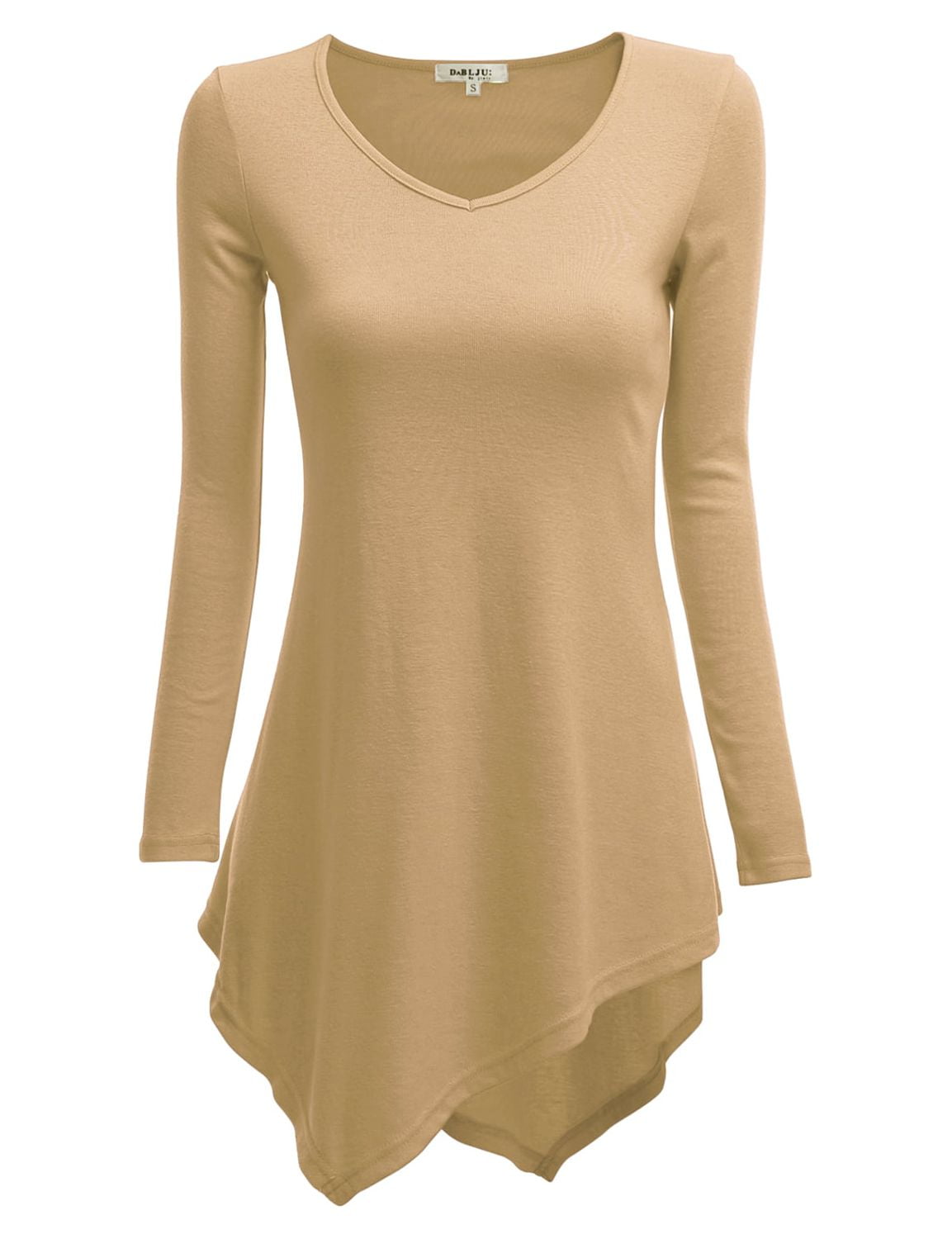 Doublju Womens Long Sleeve V-Neck Tunic Handkerchief Longline Tunic T ...