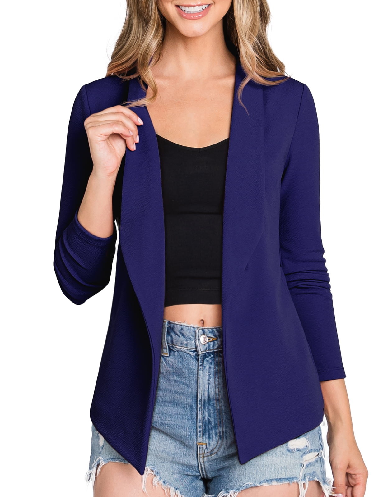 Doublju Womens Open Front Long Sleeve Tailored Draped Blazer Jacket ...