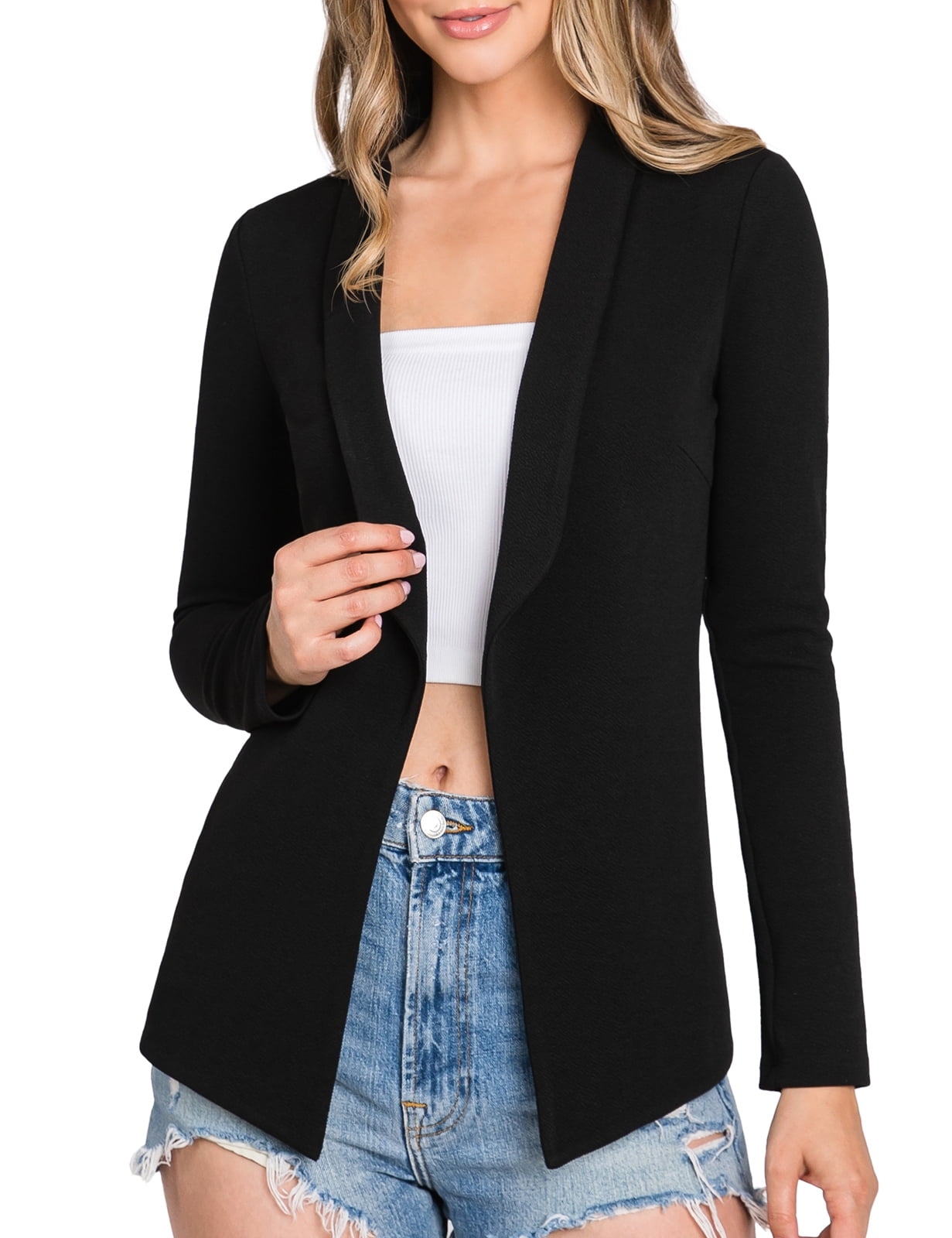 Doublju Womens Open Front Long Sleeve Tailored Draped Blazer Jacket ...