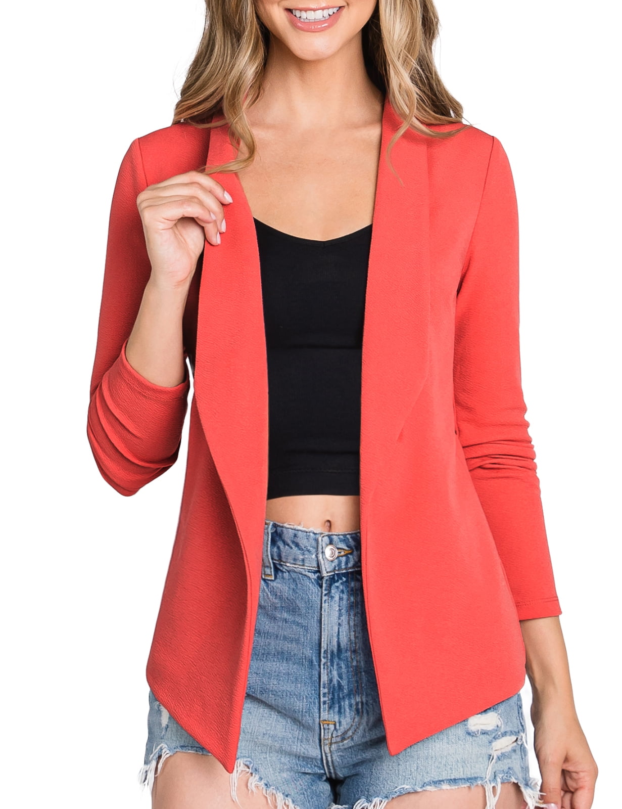 Doublju Womens Open Front Long Sleeve Tailored Draped Blazer Jacket ...