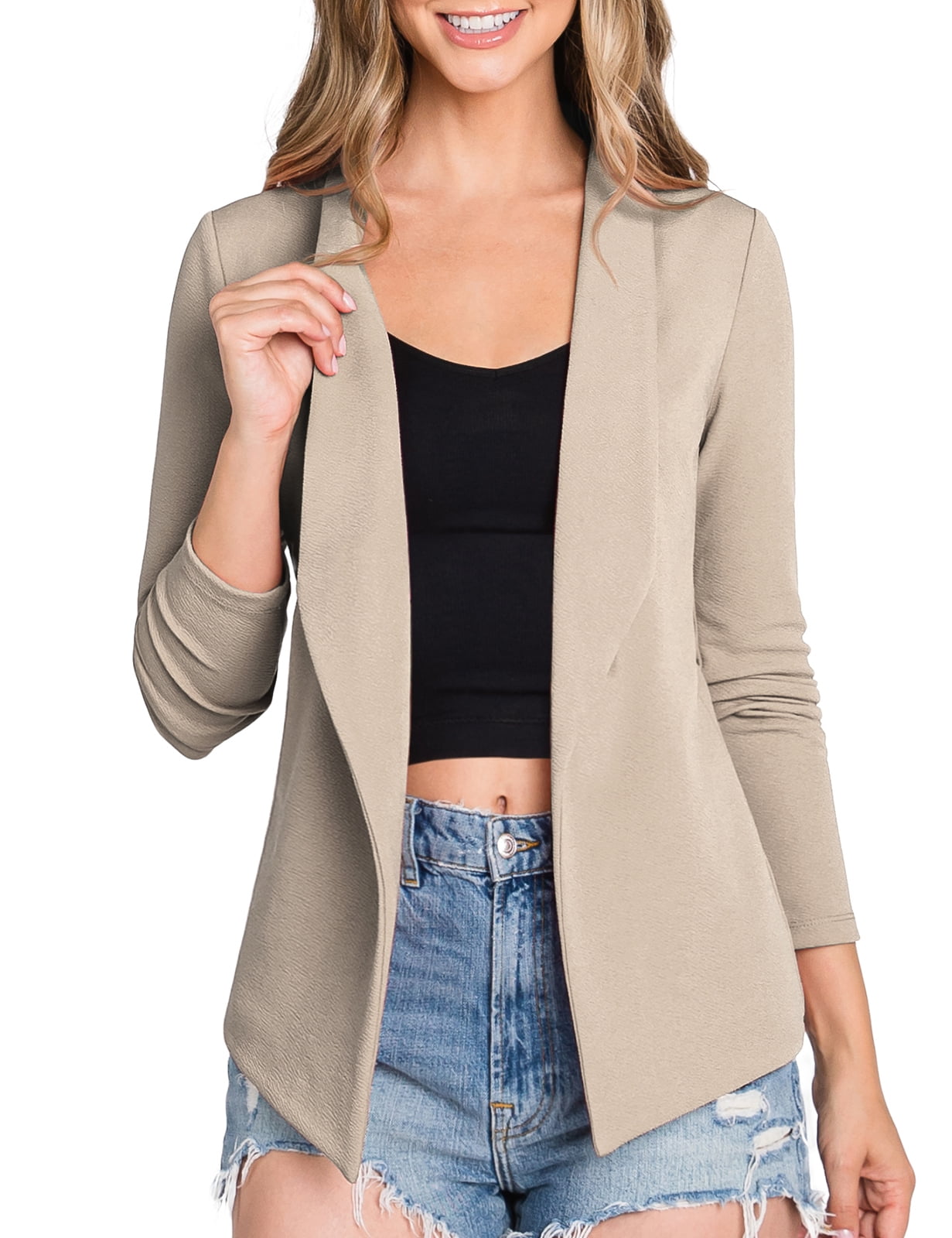 Doublju Womens Open Front Long Sleeve Tailored Draped Blazer Jacket With Plus Size - Walmart.com