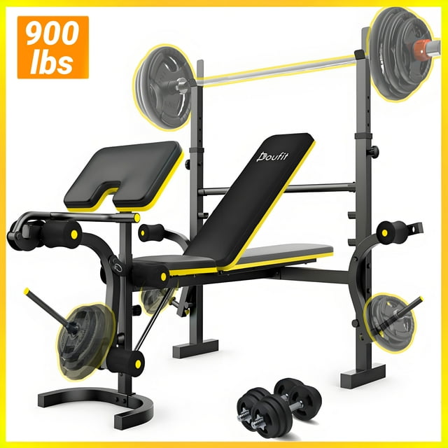 Doufit 6 In 1 Adjustable Weight Bench, 660lbs with Squat Rack, Leg ...