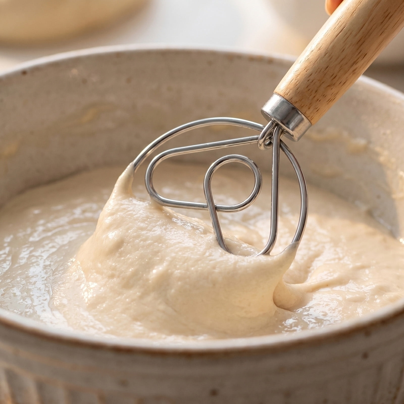 Dough Whisk Mixer, Stainless Steel Mixing Blender, Egg Beater, Wood ...