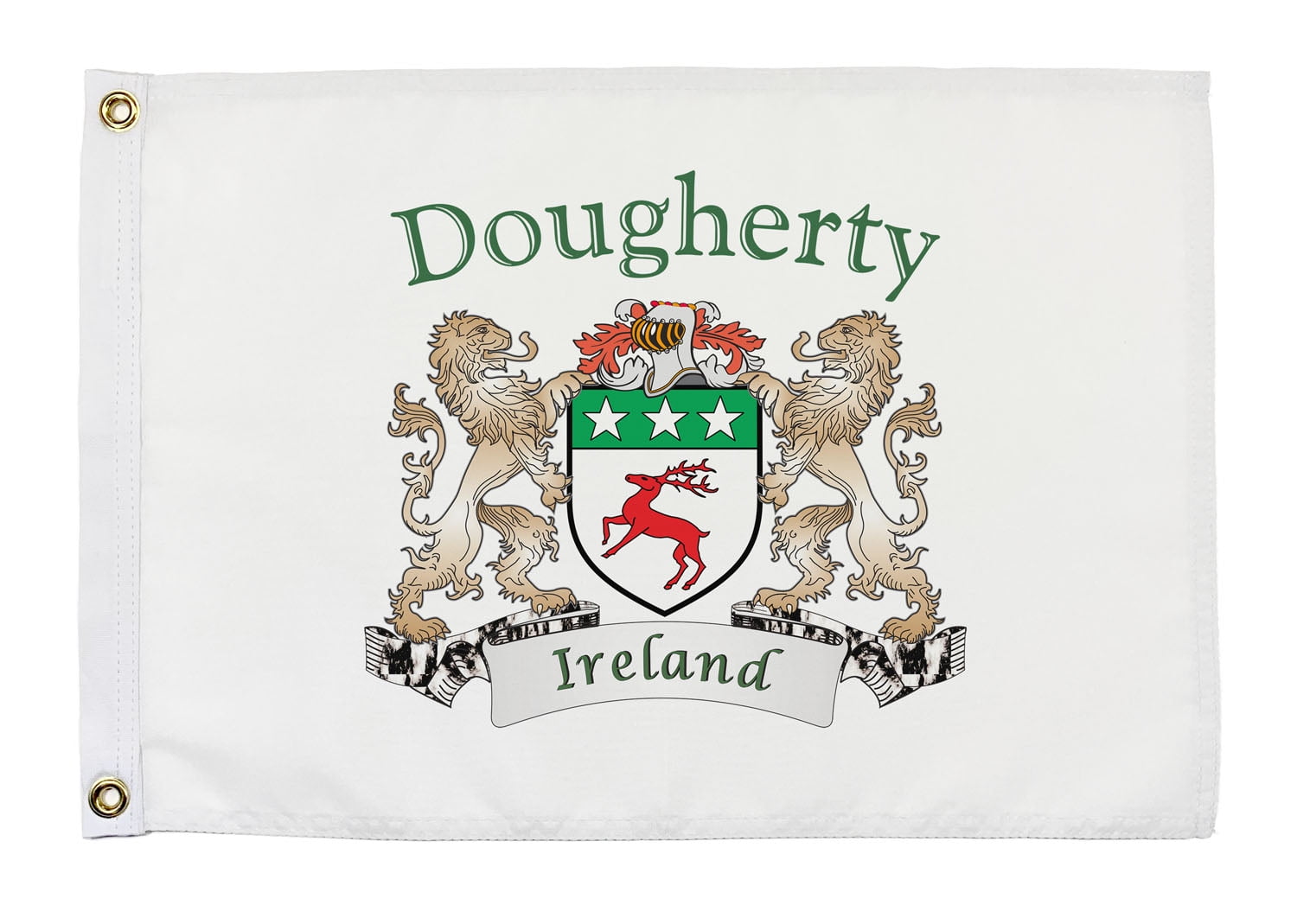 Dougherty Irish Coat of Arms Small White Flag - 16"x10.5" inches ...