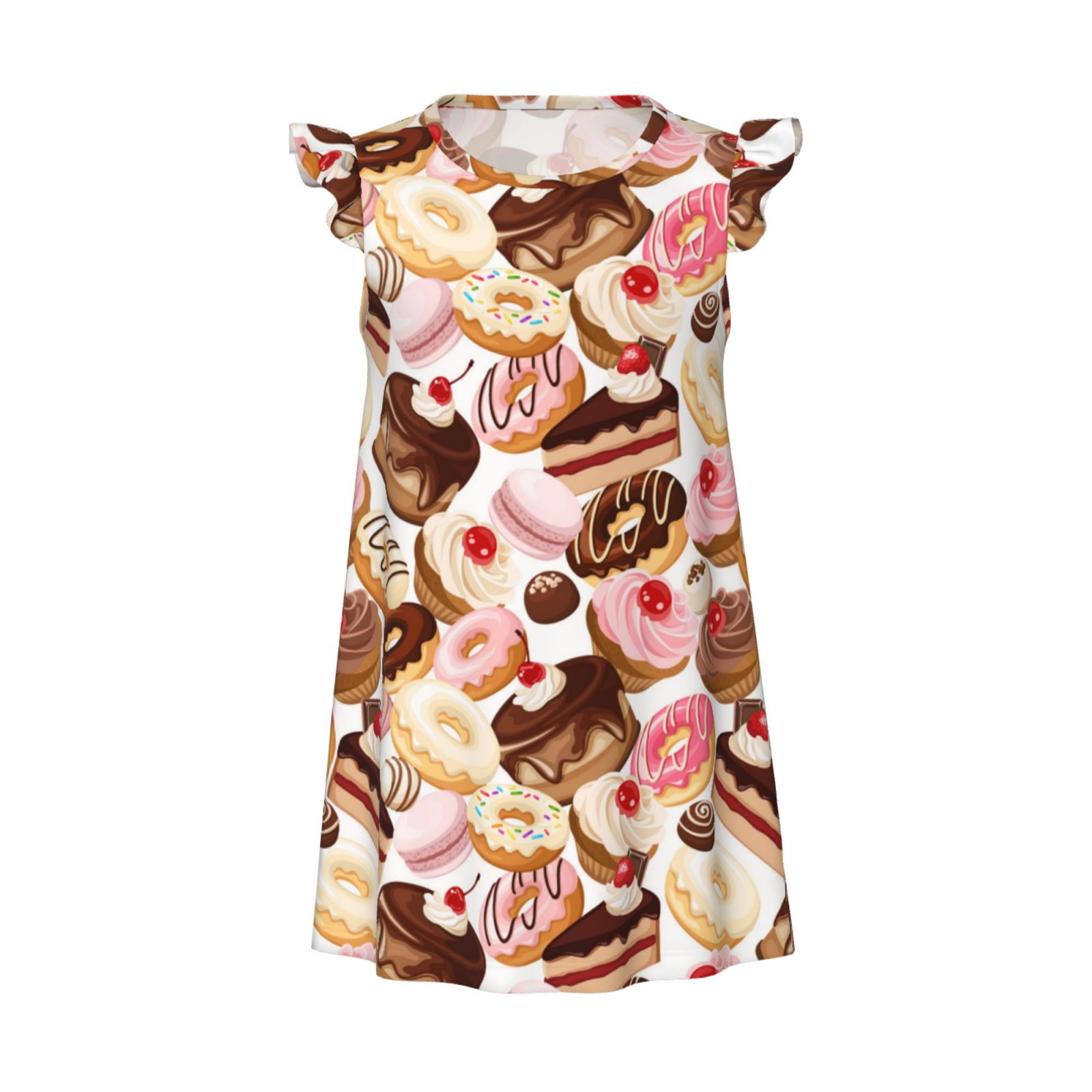Doughnut Cake Prints Girls Nightgown, Flutter Short Sleeves Night Dress ...