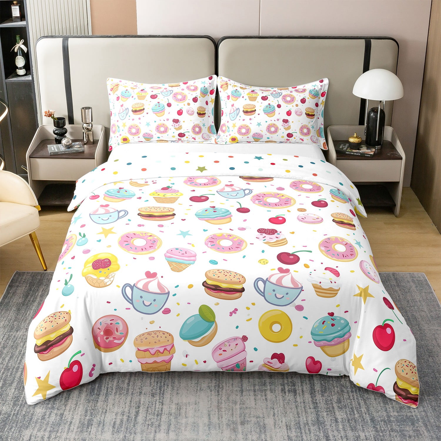 Doughnut Cup Cake 100% Organic Cotton Duvet Cover Queen Afternoon Tea ...
