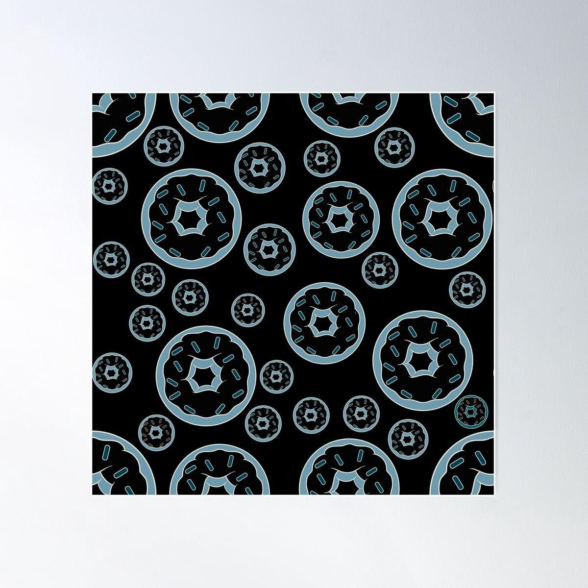 Doughnut Desert Pattern In Blue On Black Poster Wall Art, Modern Wall ...