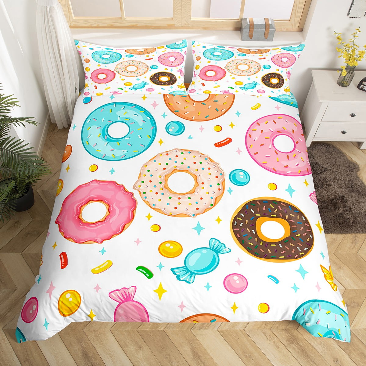 Doughnut Duvet Cover Queen Bedding Sets,Rainbow Circle Food Comforter ...