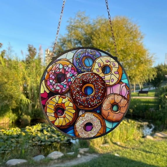 Doughnuts Stained Glass, Window Hanging Decor, Kitchen Suncatcher Decor ...