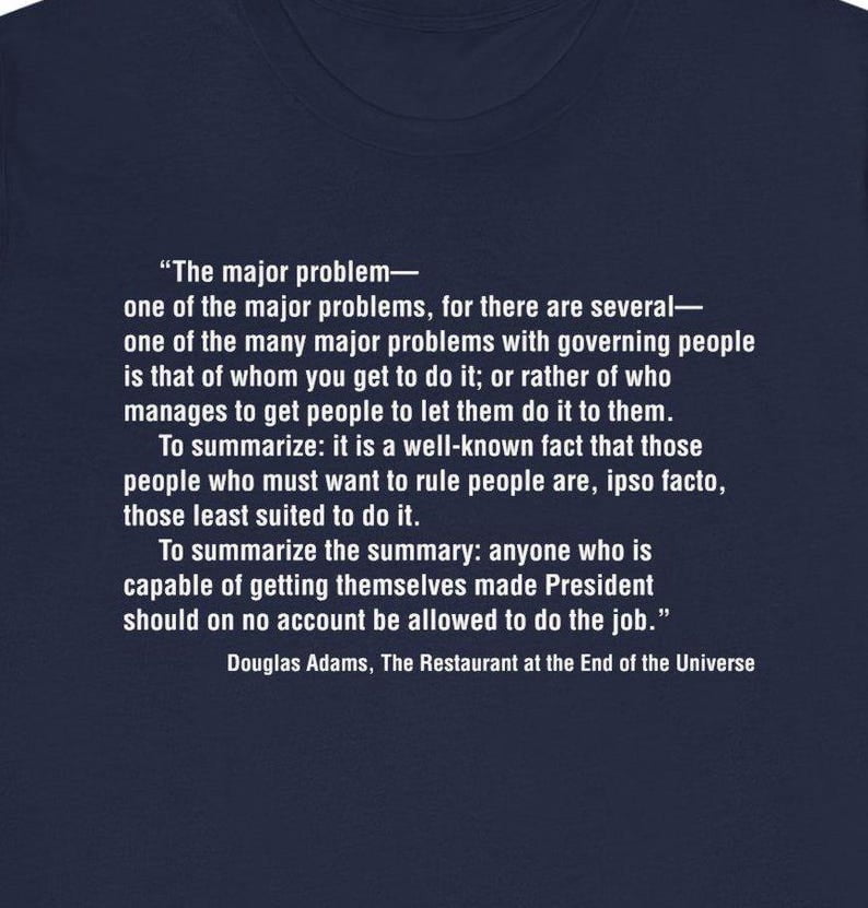 Douglas Adams Quote Tee - The Restaurant at the End of the Universe ...