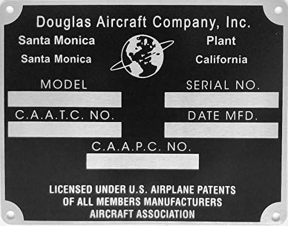 Douglas Aircraft Company Data Plate, Santa Monica Plant DPL-0119 ...