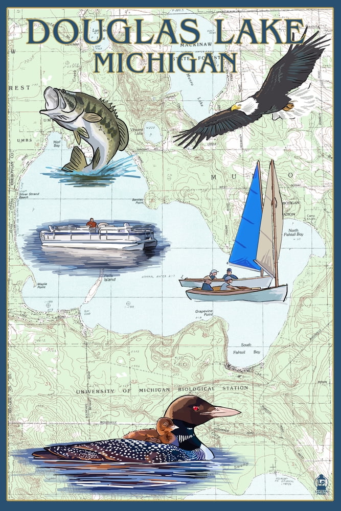 Douglas Lake, Michigan, Nautical Chart (24x36 Giclee Gallery Art Print ...