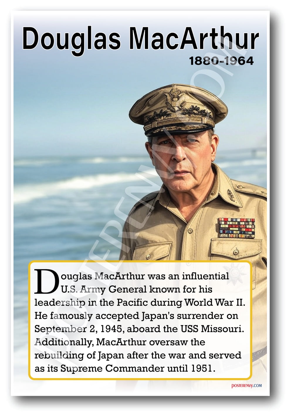 Douglas Macarthur - WWII General - Biography Poster 18 x 12 inch ...