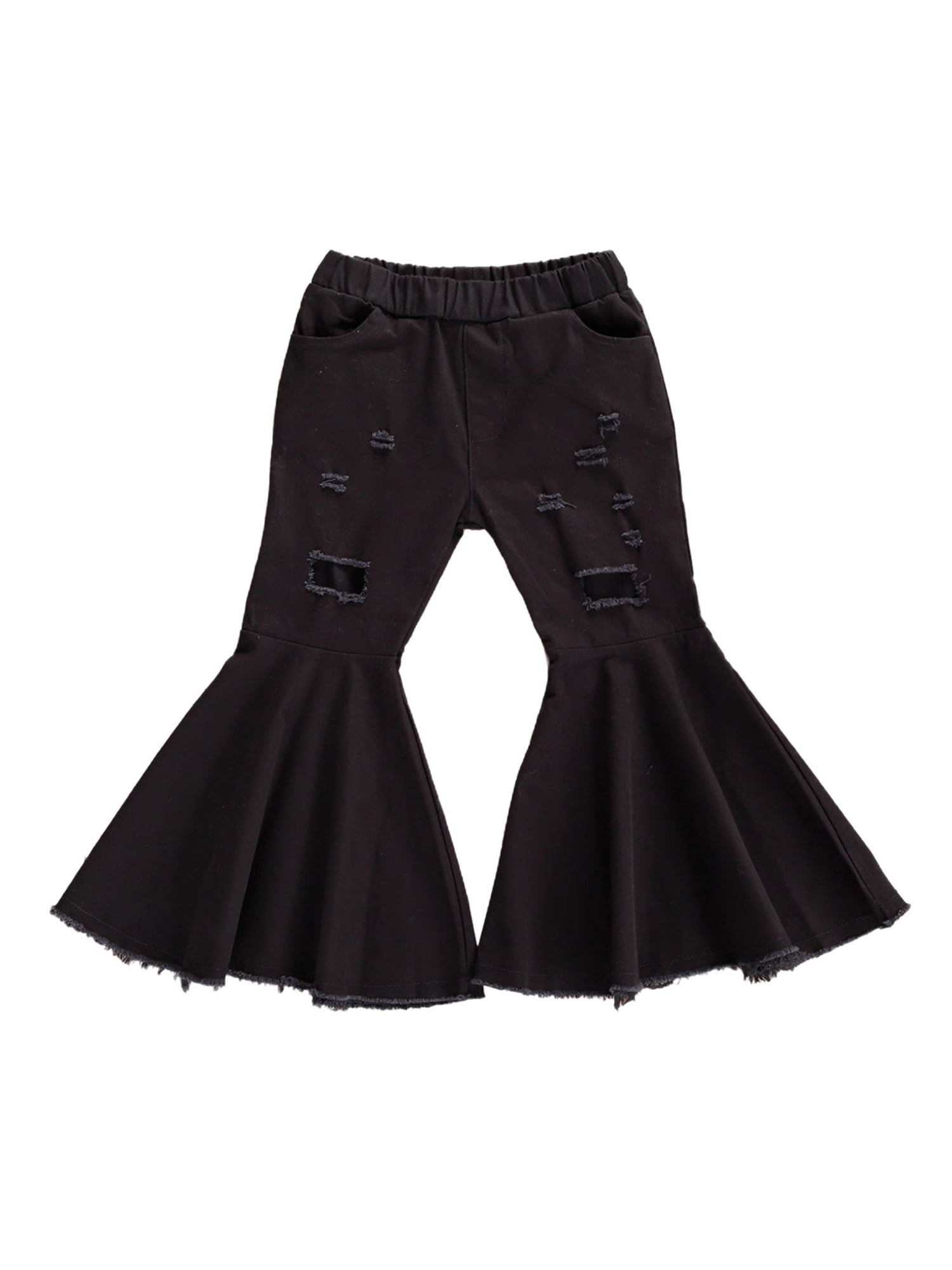Douhoow 2-7Y Girls Jeans Ripped Denim Pants Bell-bottomed Pants Kids ...