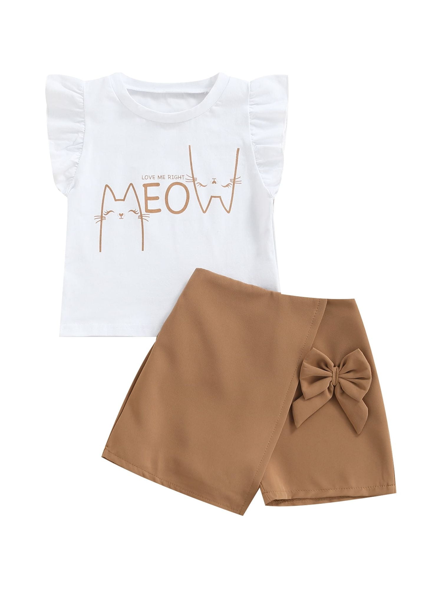 Douhoow 2-7Y Little Girls Summer Clothes Set Kids Letter Printed Short Sleeve T-shirt + Bow ...