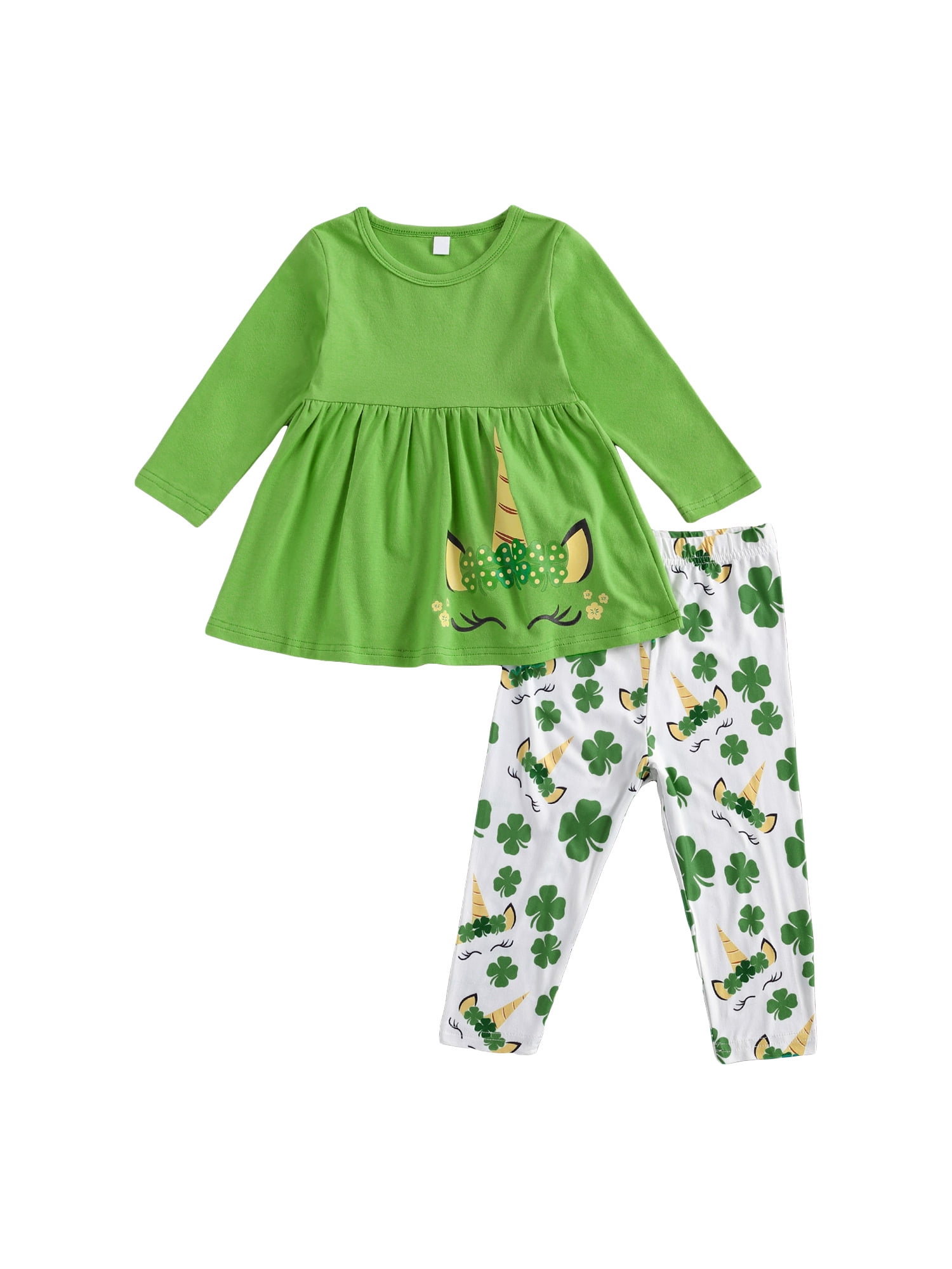 Douhoow 2-7Years Little Girls Clothes Set Long Sleeve Tops Clover ...