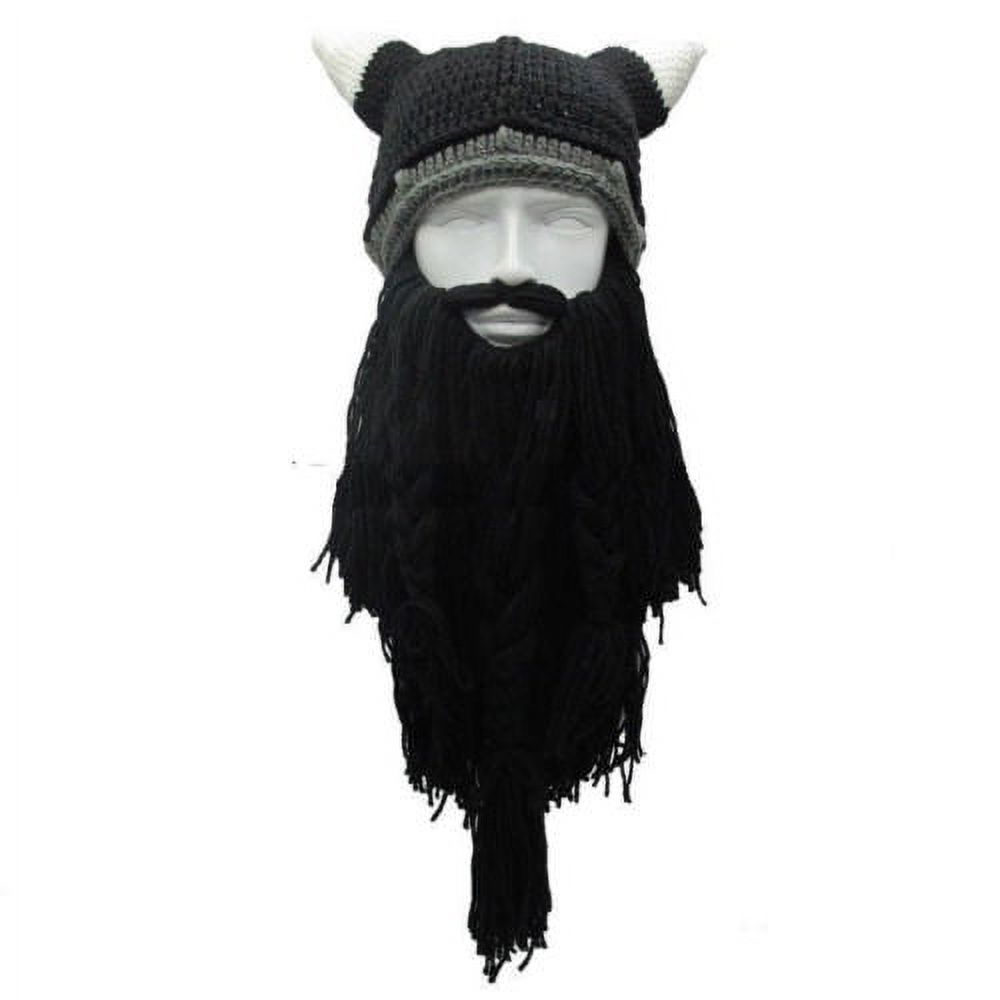 Douhoow Adult Cosplay Knitted Viking Beard Horn Hat Barbarian Vagabond ...