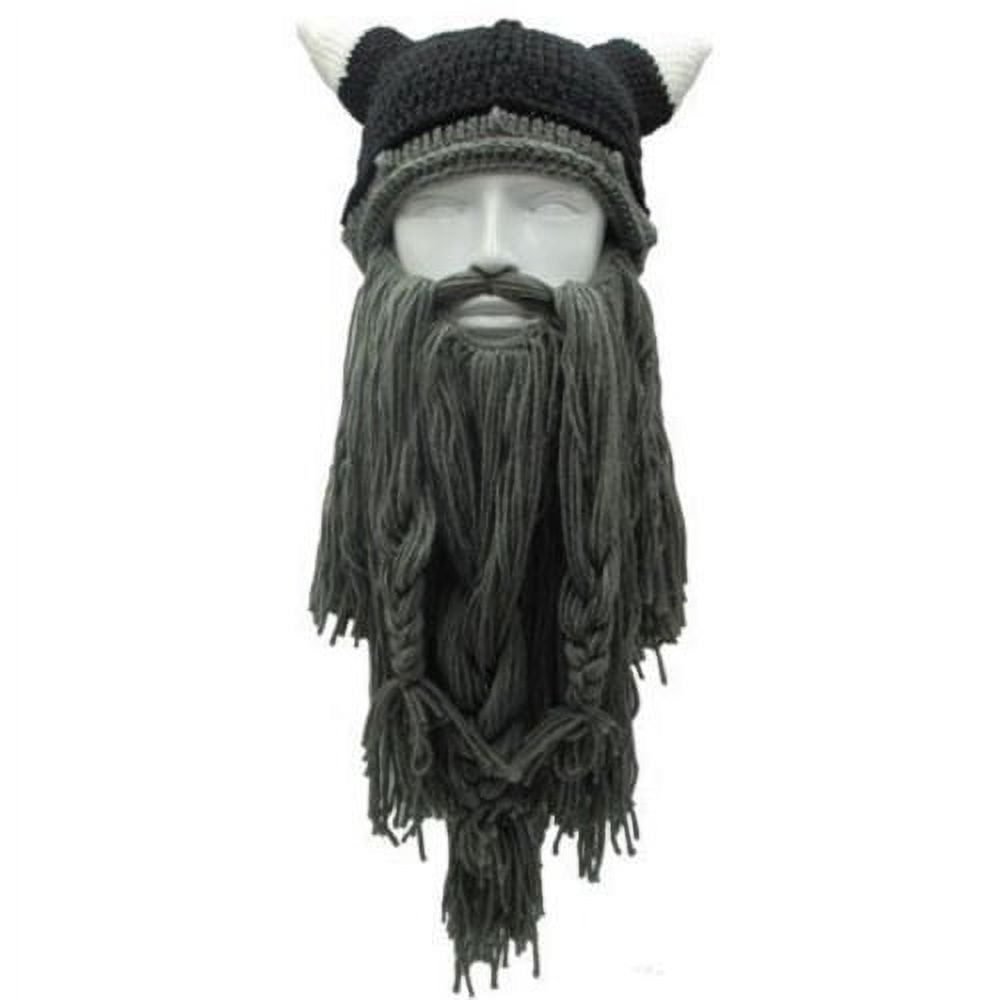 Douhoow Adult Cosplay Knitted Viking Beard Horn Hat Barbarian Vagabond ...