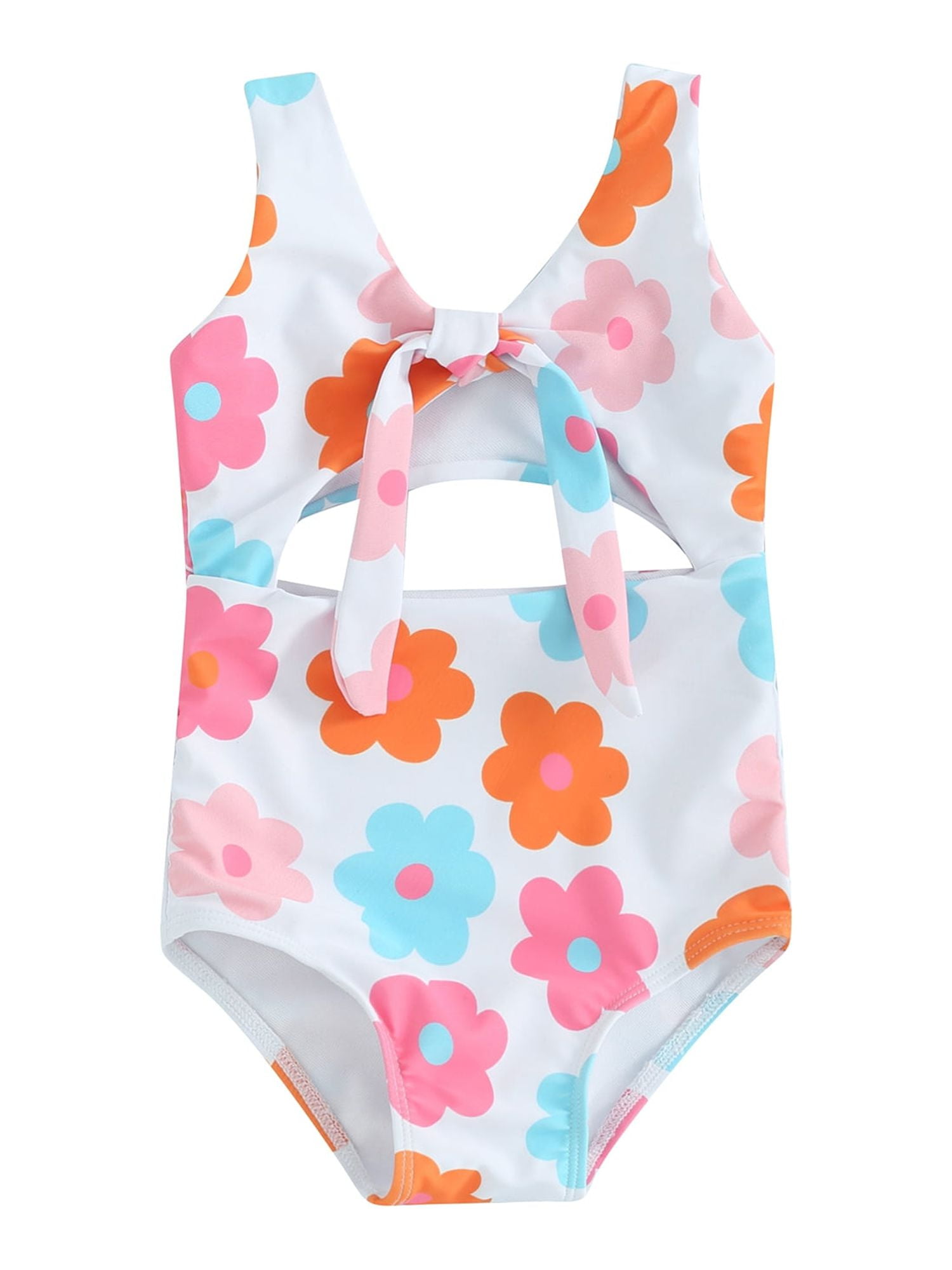 Douhoow Baby Girl Floral Swimsuits Summer Infant One Piece Swimwear Knotted Cutout Sleeveless ...