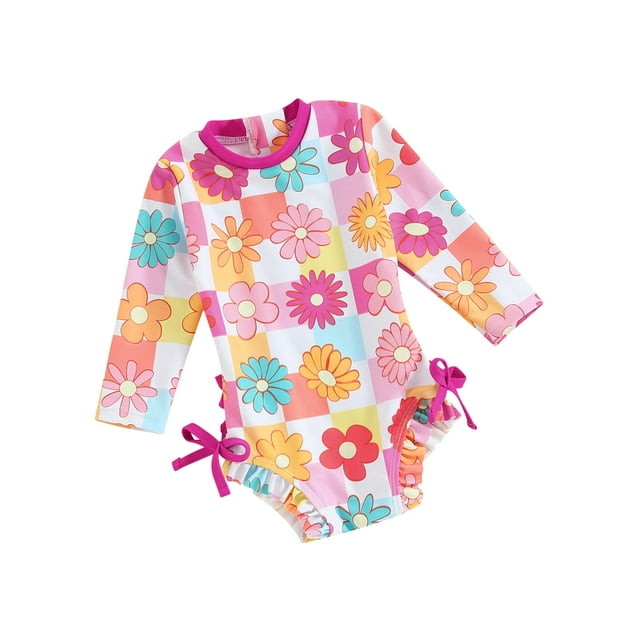 Douhoow Baby Girl Flower Butterfly Swimsuit 6 12 18 24 Months 2T 3T Toddler Girls Rash Guard ...