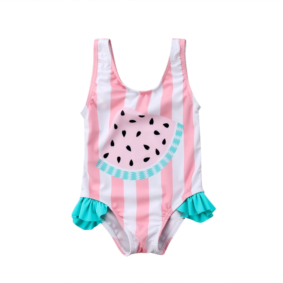 Douhoow Baby Girl Swimsuit Sleeveless Watermelon Stripe Print Ruffle ...