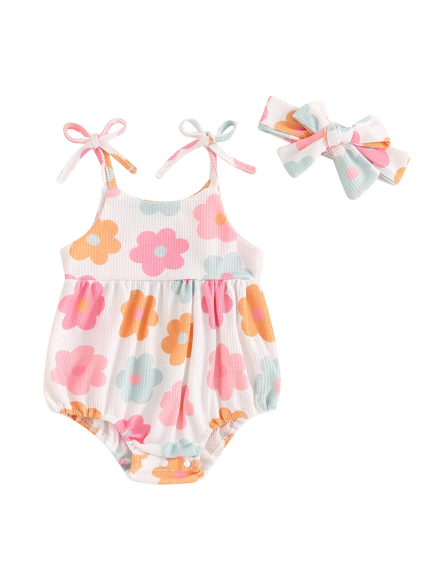 Douhoow Floral Rompers for Baby Girls Sleeveless Tie Strap Bodysuit ...