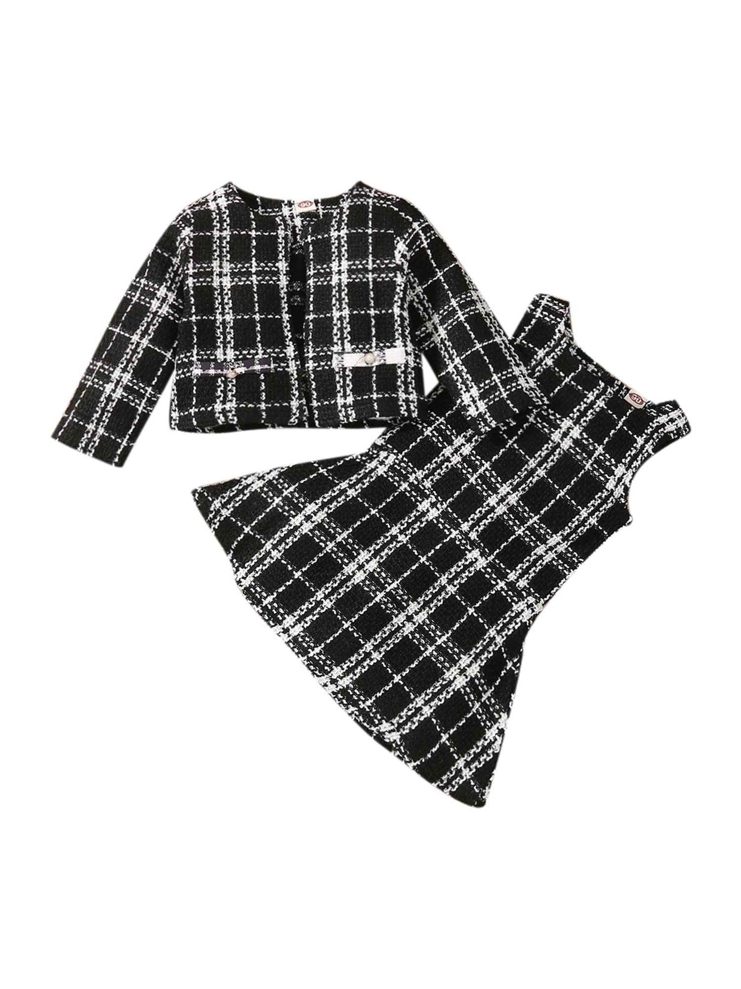 Douhoow Kid Girls 2pcs Clothes Set Long Sleeve Plaid Cardigan Coat ...