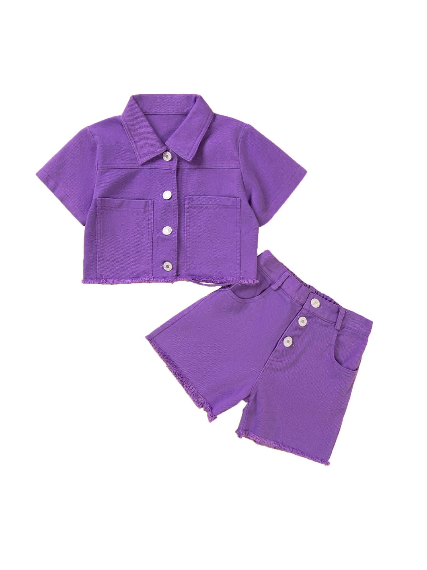 Douhoow Kid Girls Denim Clothes Set, Short Sleeve Button up Denim T ...