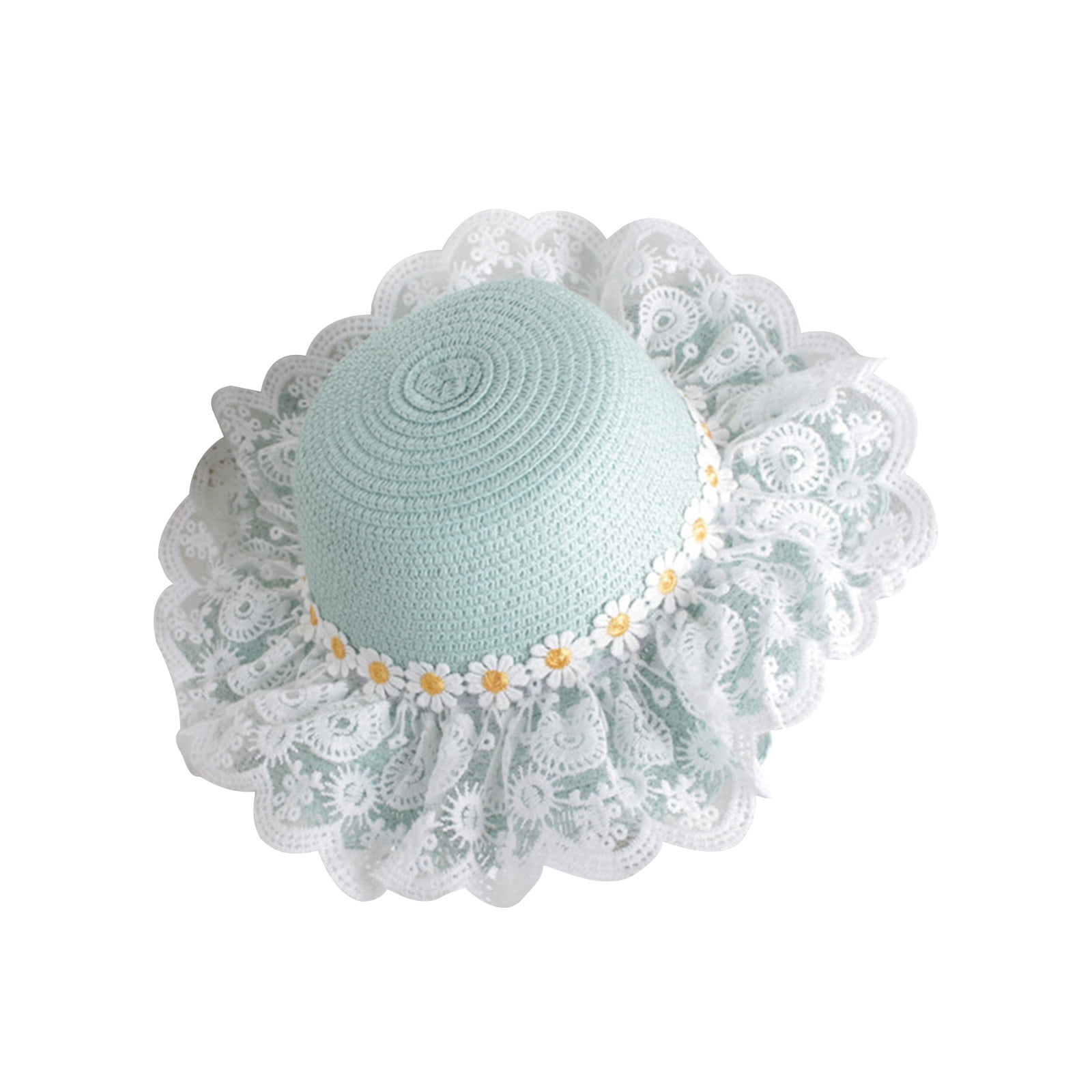 Douhoow Little Girls Straw Hat Summer Kids Lace Flower Beach Sun ...