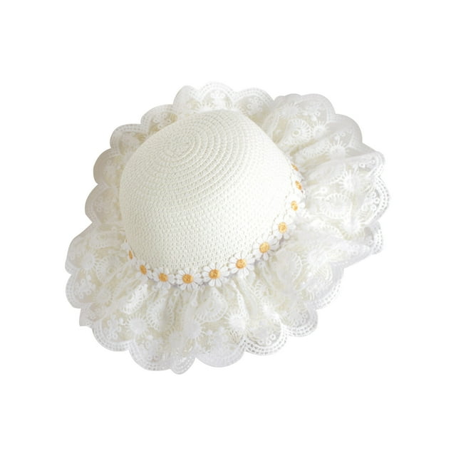 Douhoow Little Girls Straw Hat Summer Kids Lace Flower Beach Sun ...