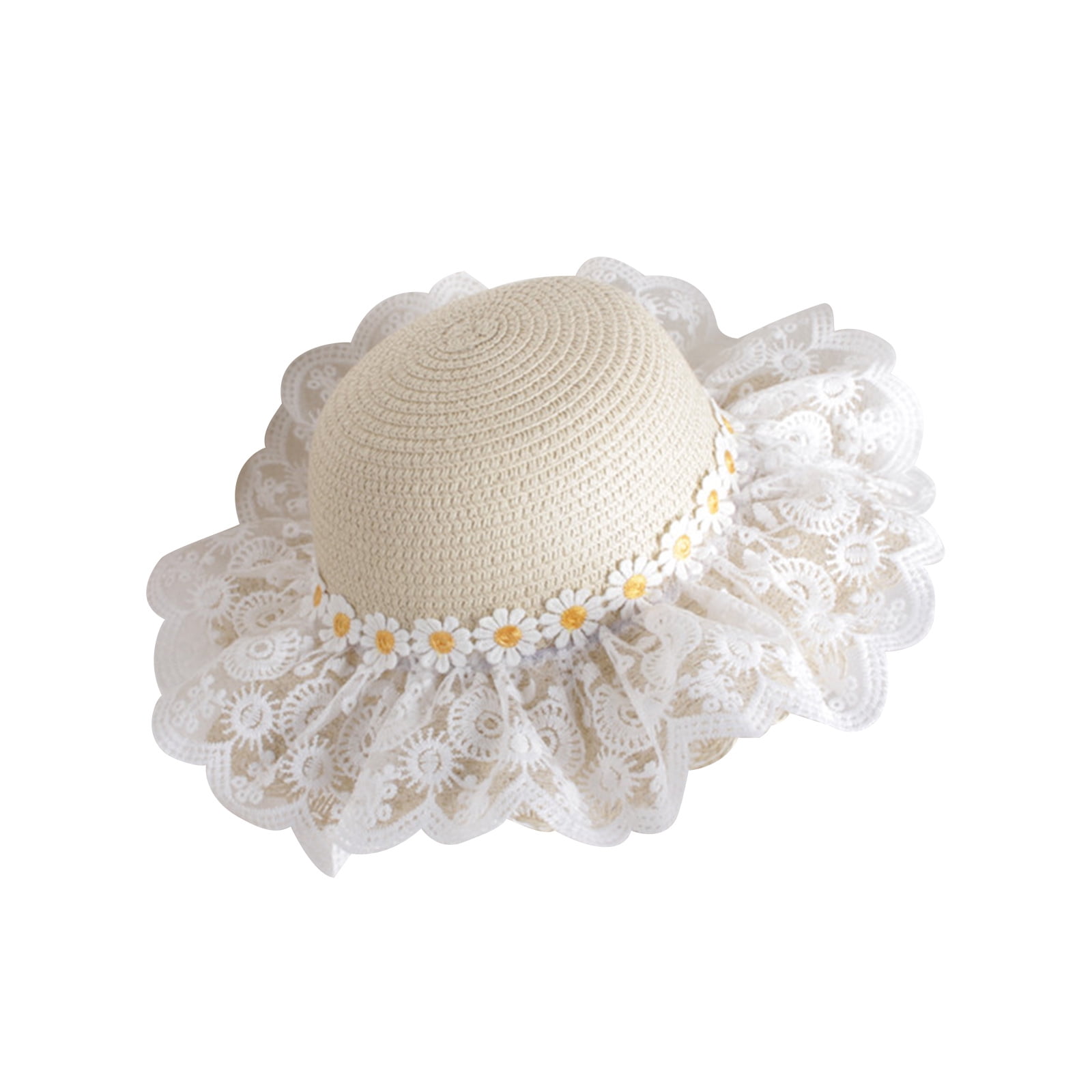 Douhoow Little Girls Straw Hat Summer Kids Lace Flower Beach Sun ...