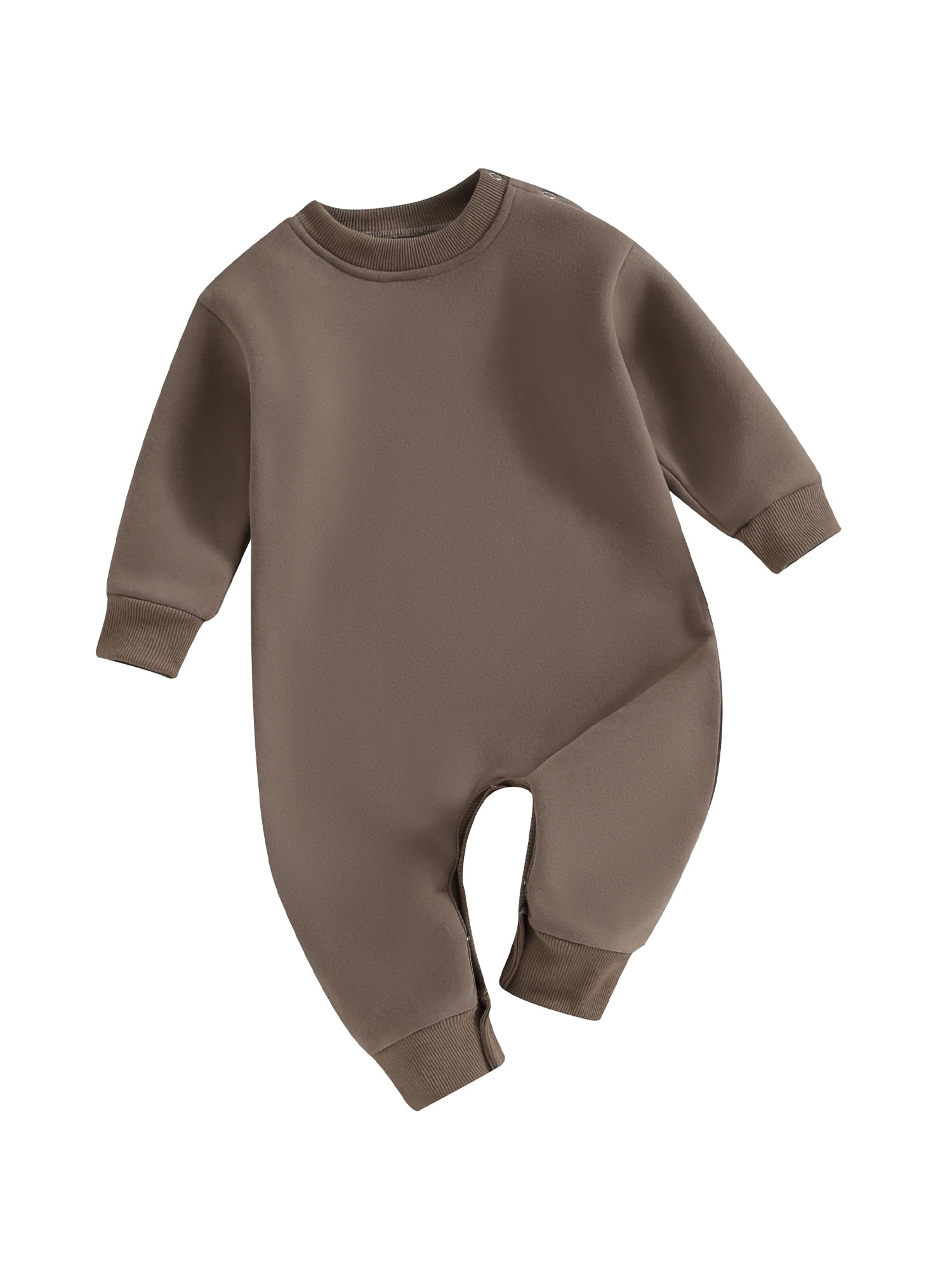 Douhoow Newborn Baby Fleece Sweatshirt Romper Infant Boy Girl Solid Color Long Sleeve Jumpsuit ...