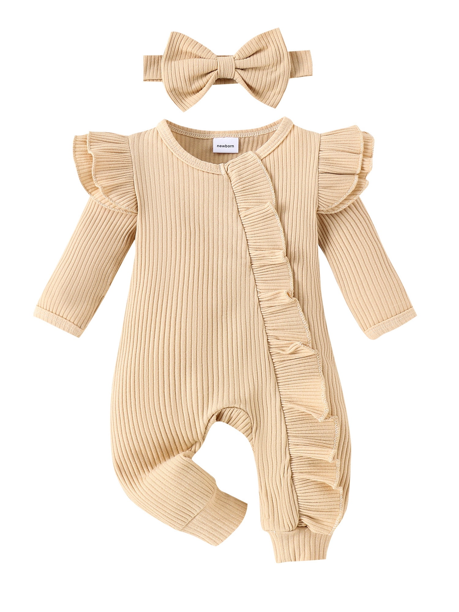 Douhoow Newborn Clothes 0 3 6 Months Baby Girl Ribbed Romper Long Sleeve Ruffle Jumpsuit Infant ...