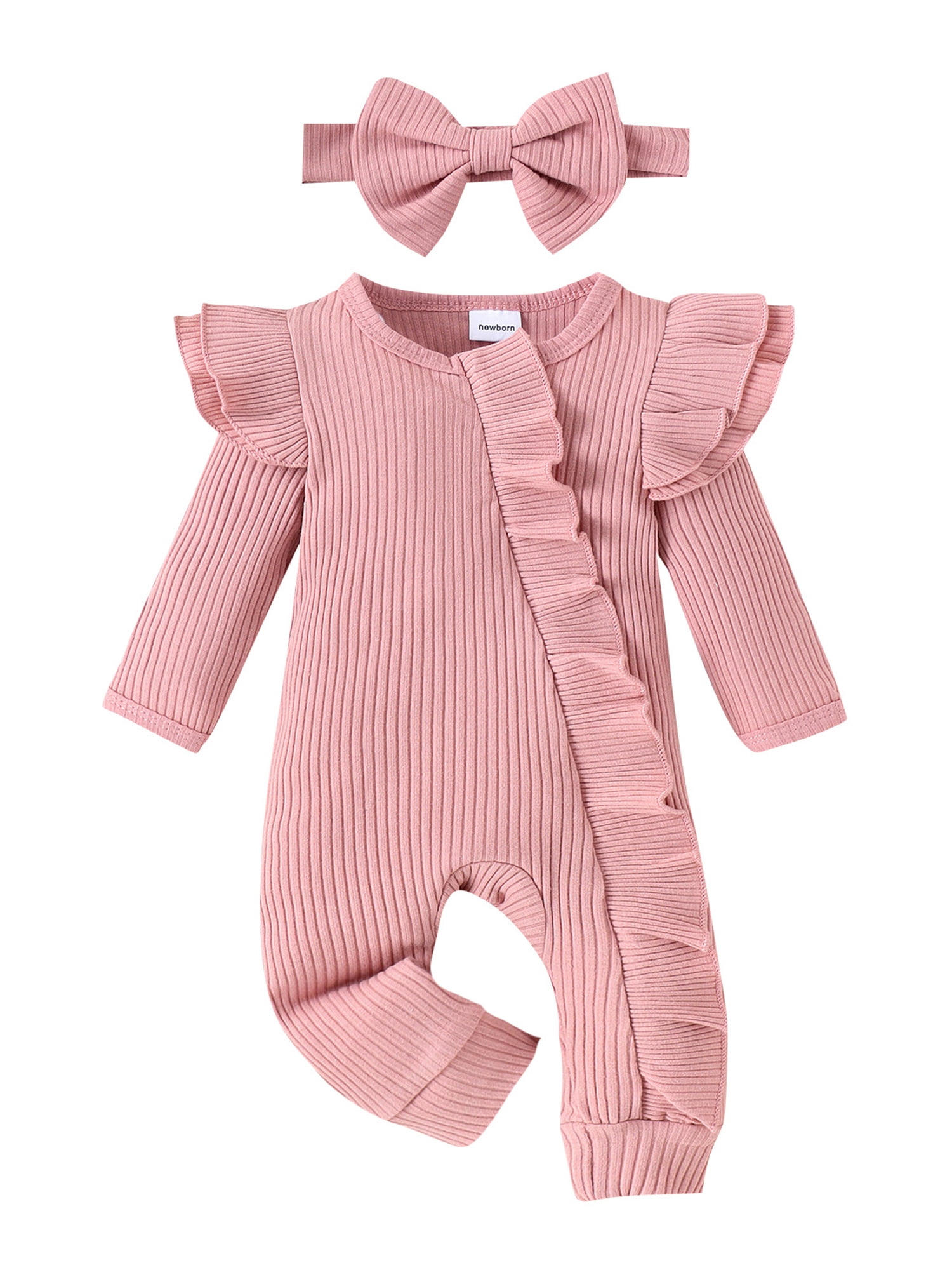 Douhoow Newborn Clothes 0 3 6 Months Baby Girl Ribbed Romper Long Sleeve Ruffle Jumpsuit Infant ...