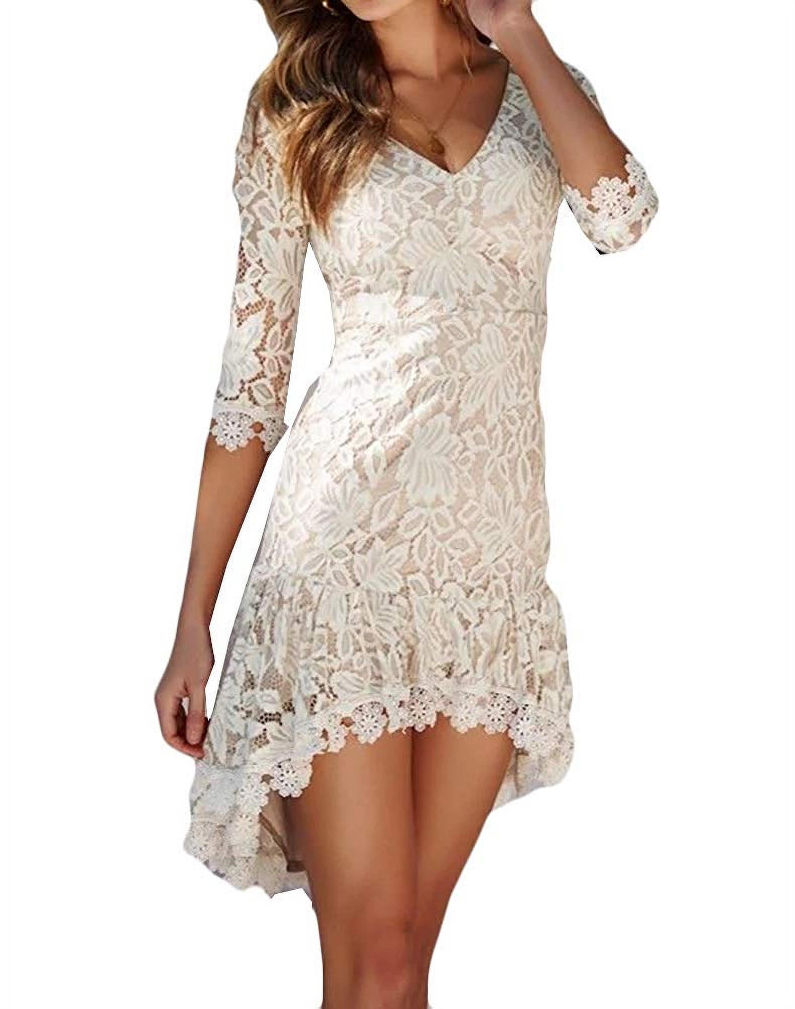 Douhoow Plus Size Mini Dress Women Lace Floral Short Sleeve Dresses ...