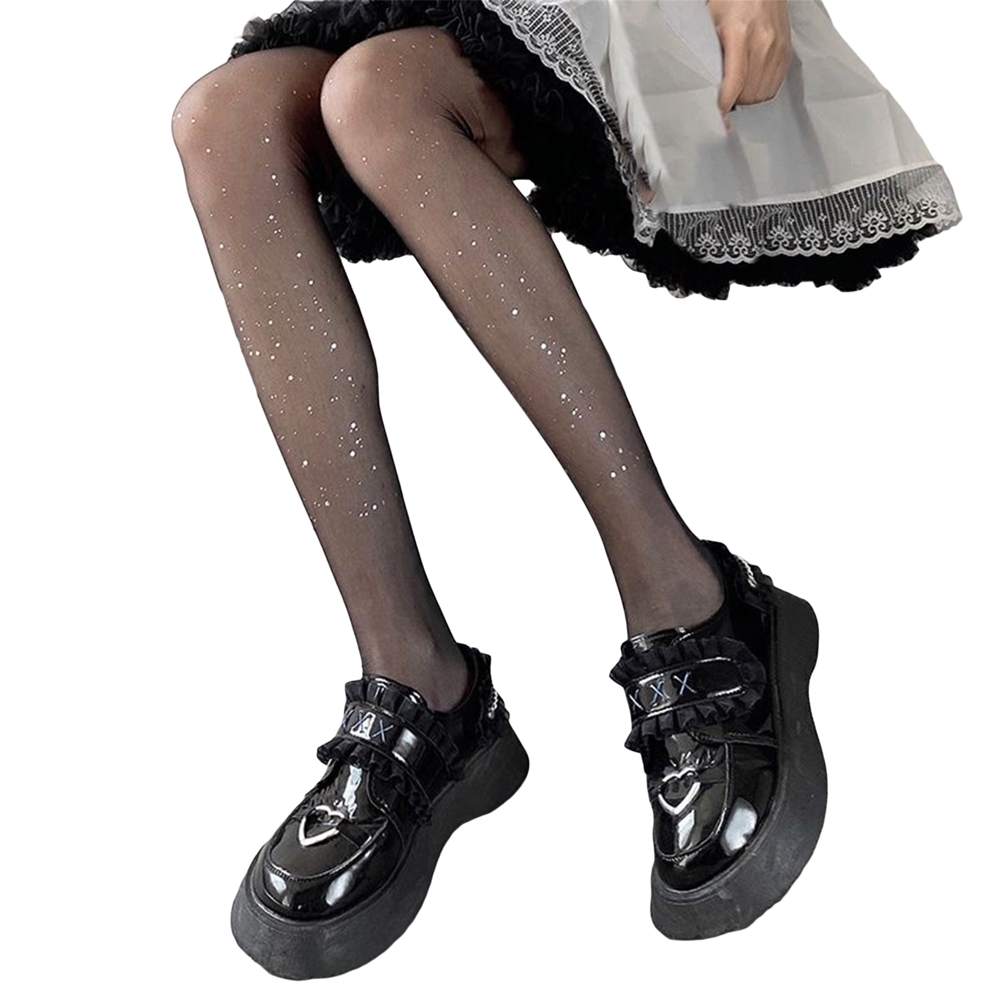 Douhoow Rhinestone Tights Socks for Women Sparkle Sheer See Through ...