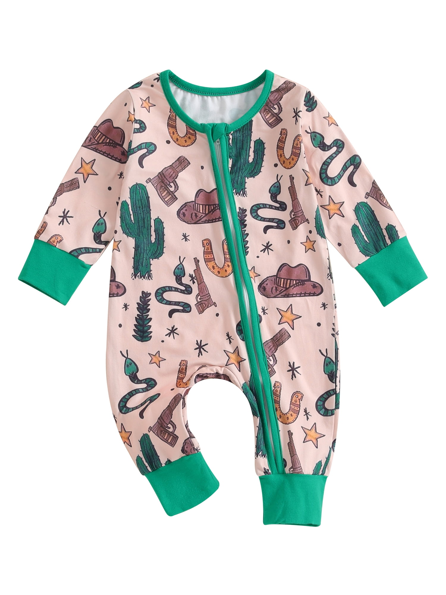 Douhoow Western Baby Boy Zipped Romper Infant Cow Print One Oiece Jumpsuit Cowboy Bodysuits ...