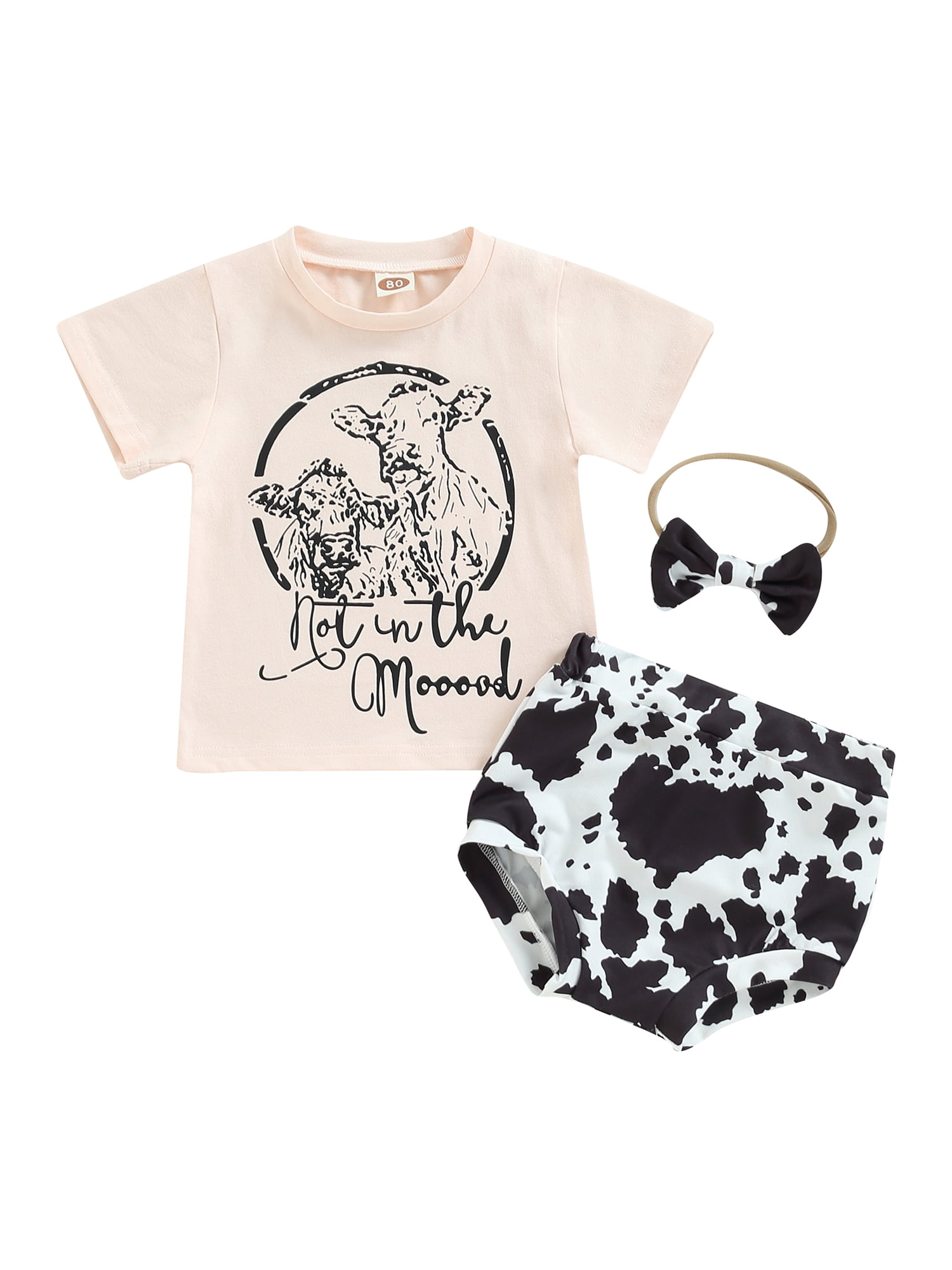 Douhoow Western Baby Girl Clothes Boho Short Sleeve Cow Print T Shirts Shorts - Walmart.com