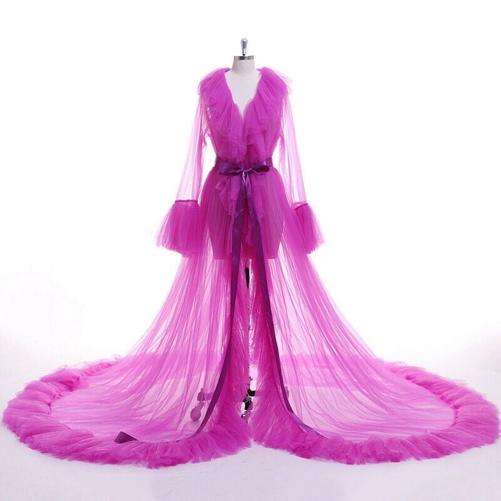 Douhoow Women Bathrobe Sheer Mesh Tulle Perspective Ruffles Floor Long ...