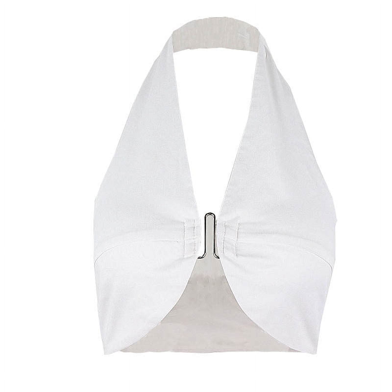 Douhoow Women Halter Neck Vest White Oblique Shoulder Backless Crop ...