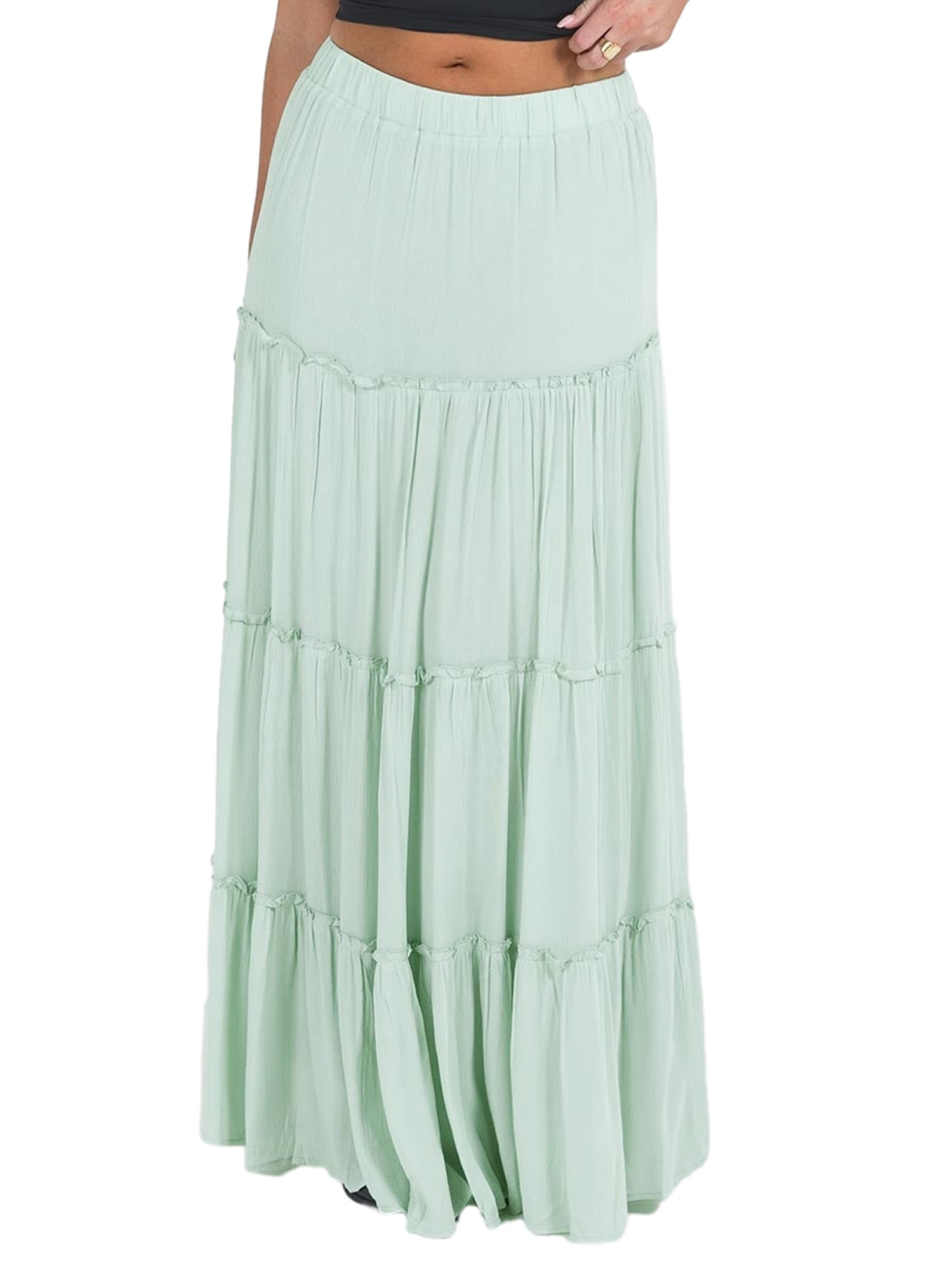 Douhoow Women Long Skirts Elastic Waist Swing Skirt Summer Casual Beach ...